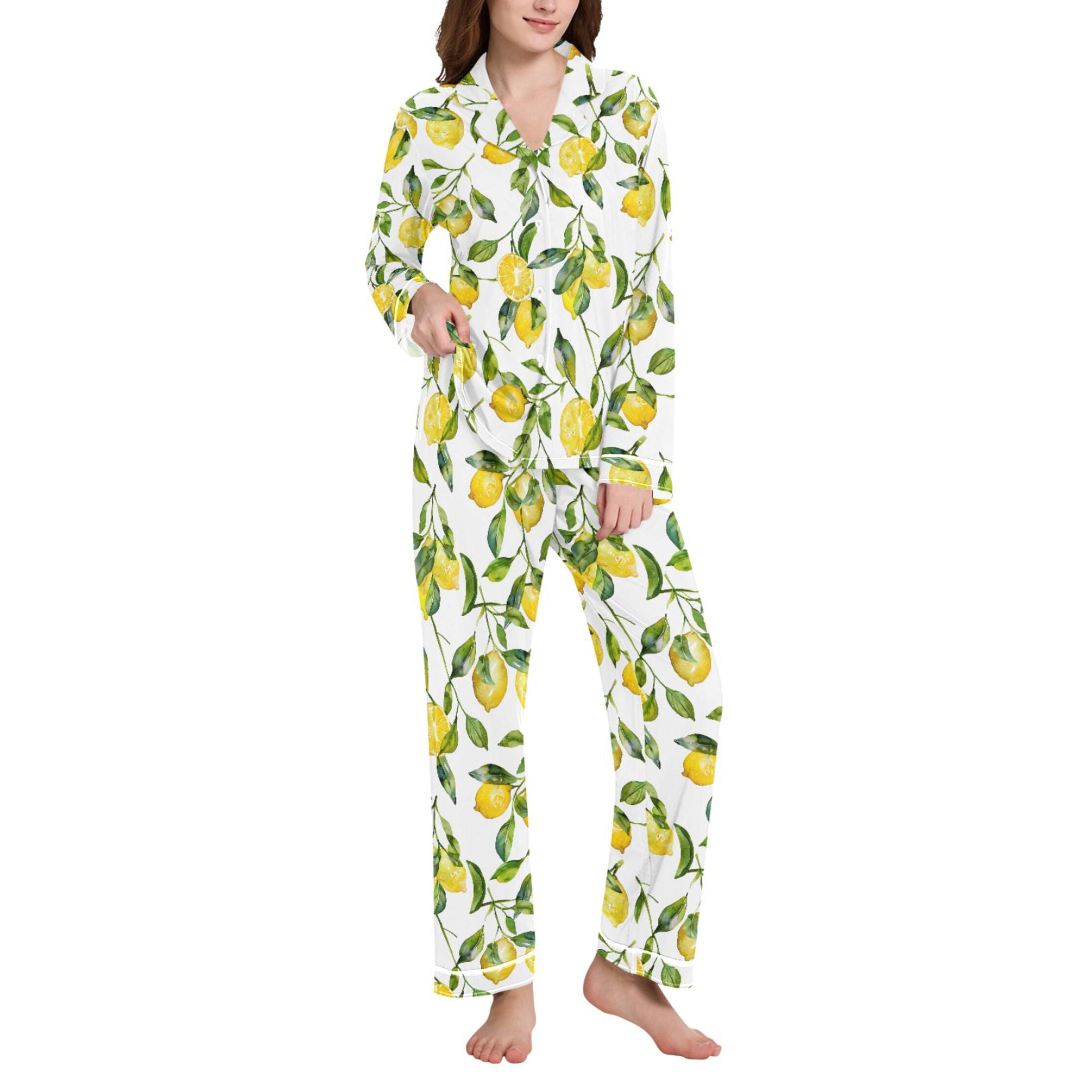 joogoo Pajamas Set for Women Lemon and Leaves Long Sleeve Pjs ...