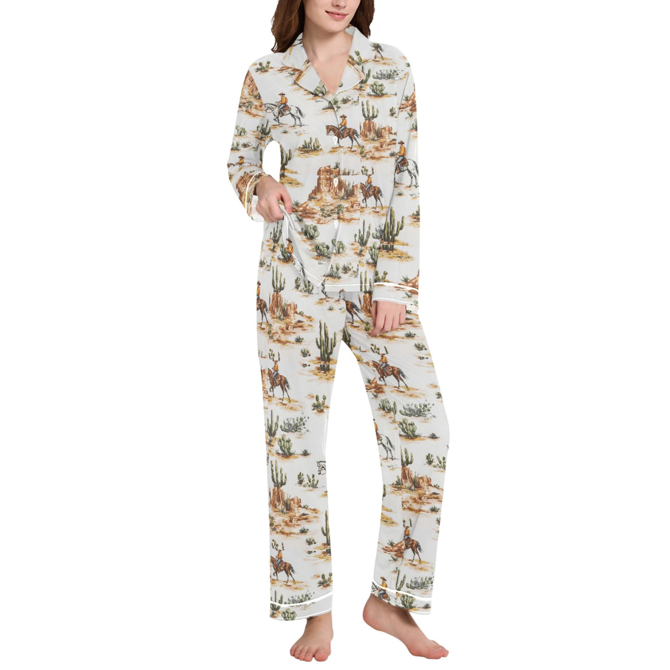 joogoo Pajamas Set for Women Western Cowboy Horses Long Sleeve Pjs ...