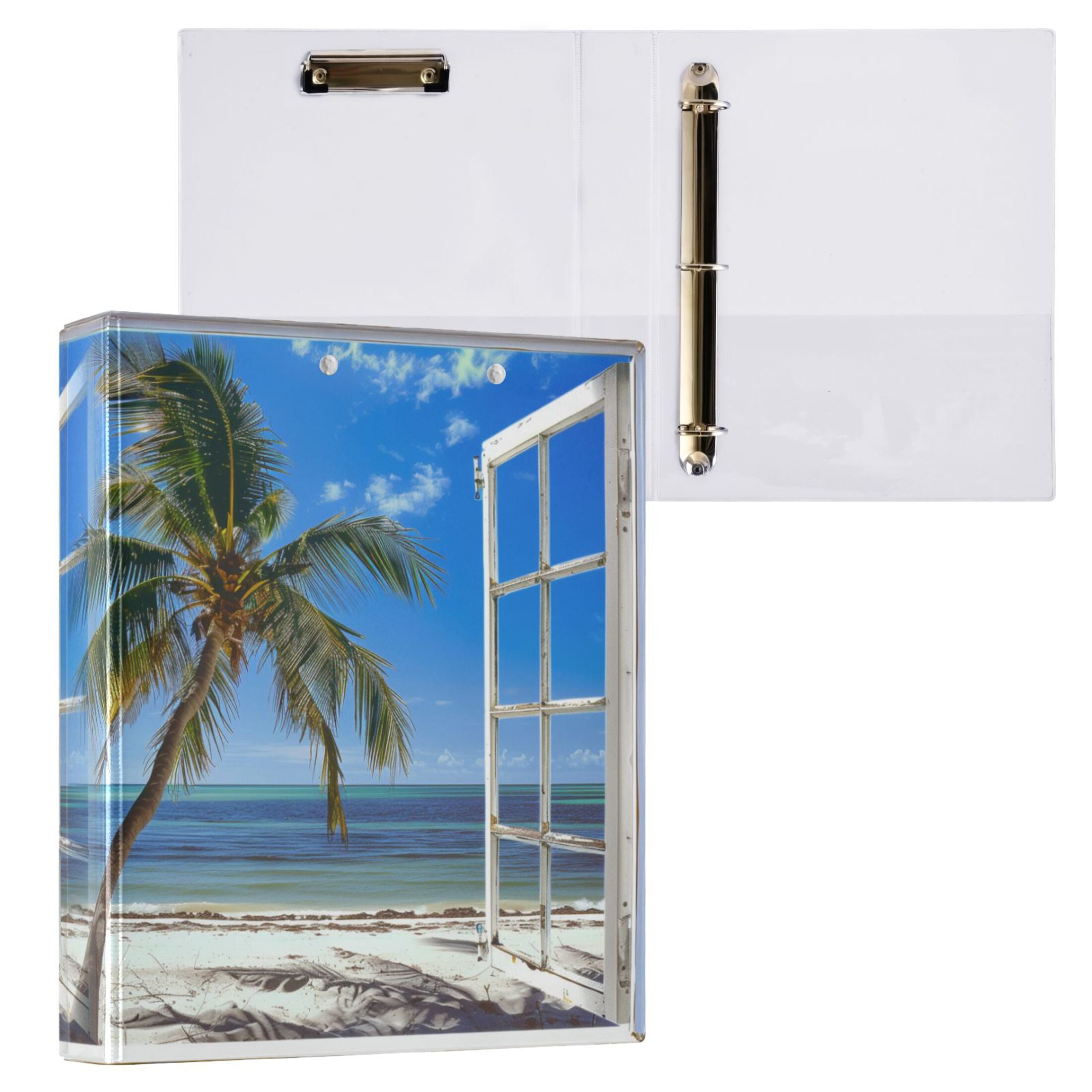 joogoo Palm Tree Beach Sea Window Hardcover 3 Ring Binder 1.5" Round ...