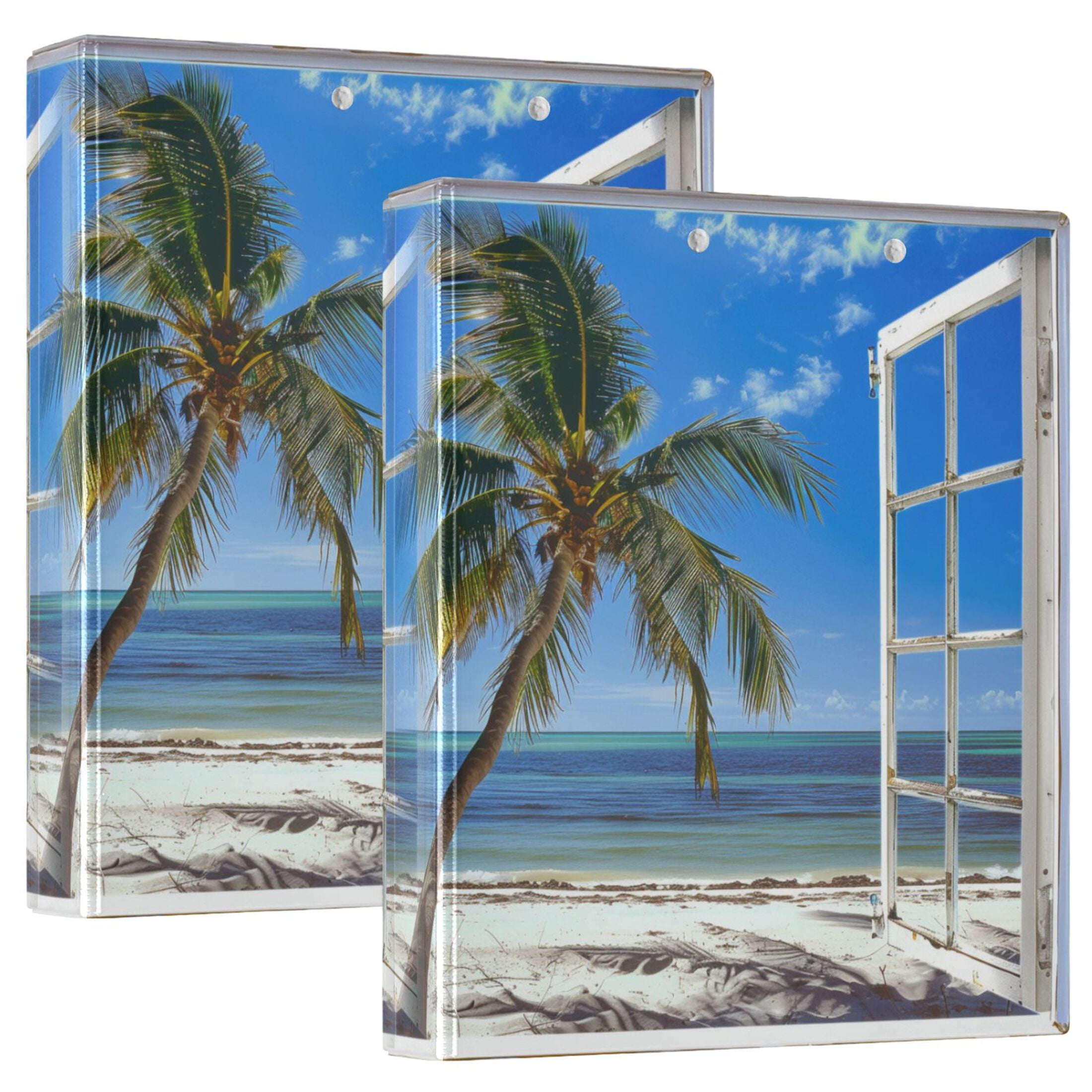 joogoo Palm Tree Beach Sea Window Hardcover 3 Ring Binder 1.5" Round ...