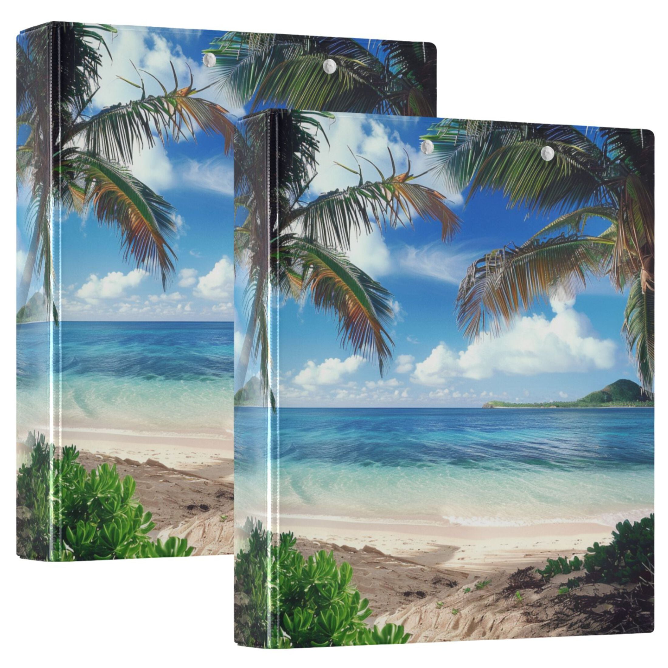 joogoo Palm Tree Beach and Blue Sky Hardcover 3 Ring Binder 1.5" Round ...