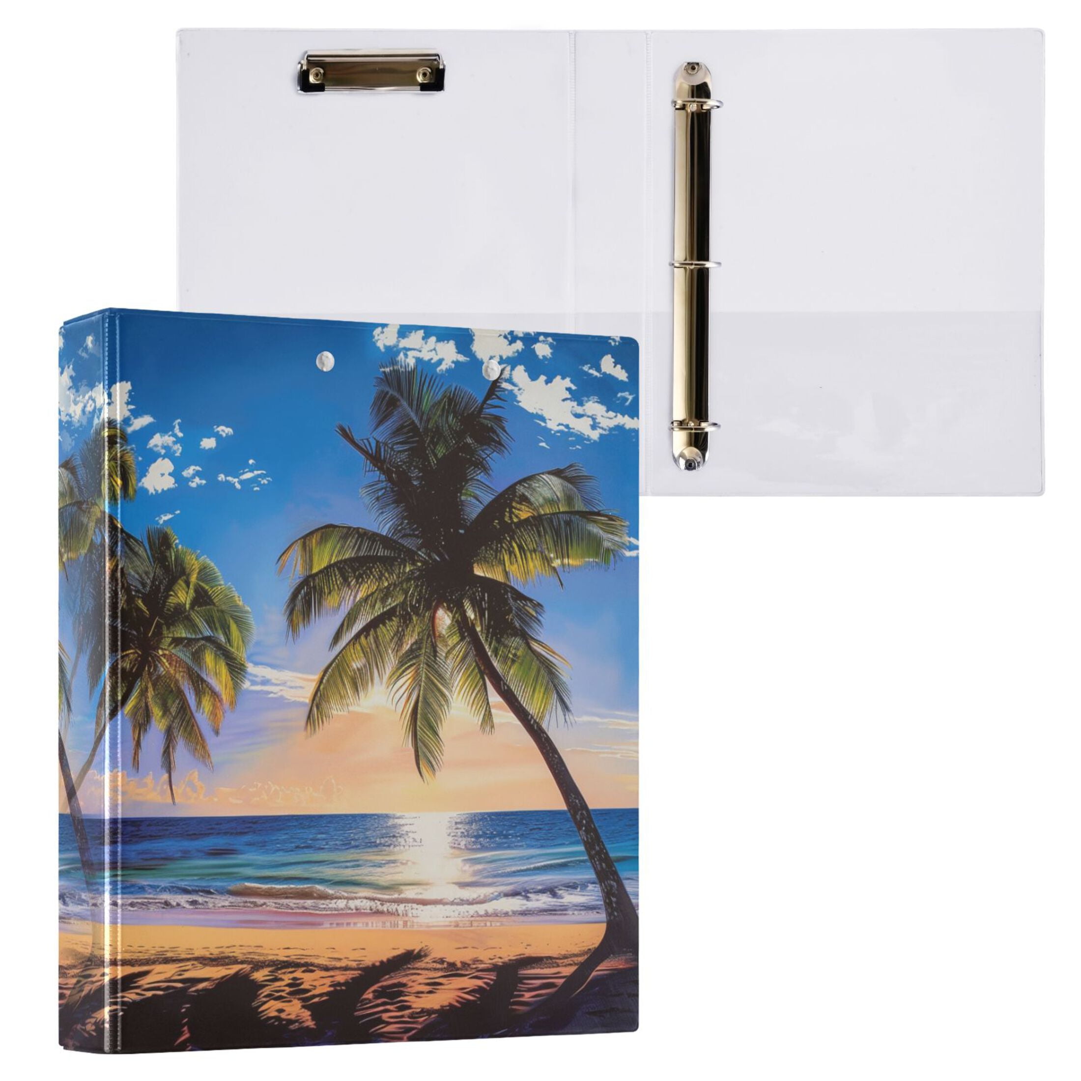 joogoo Palm Tree Beach with Sunset Hardcover 3 Ring Binder 1.5" Round ...