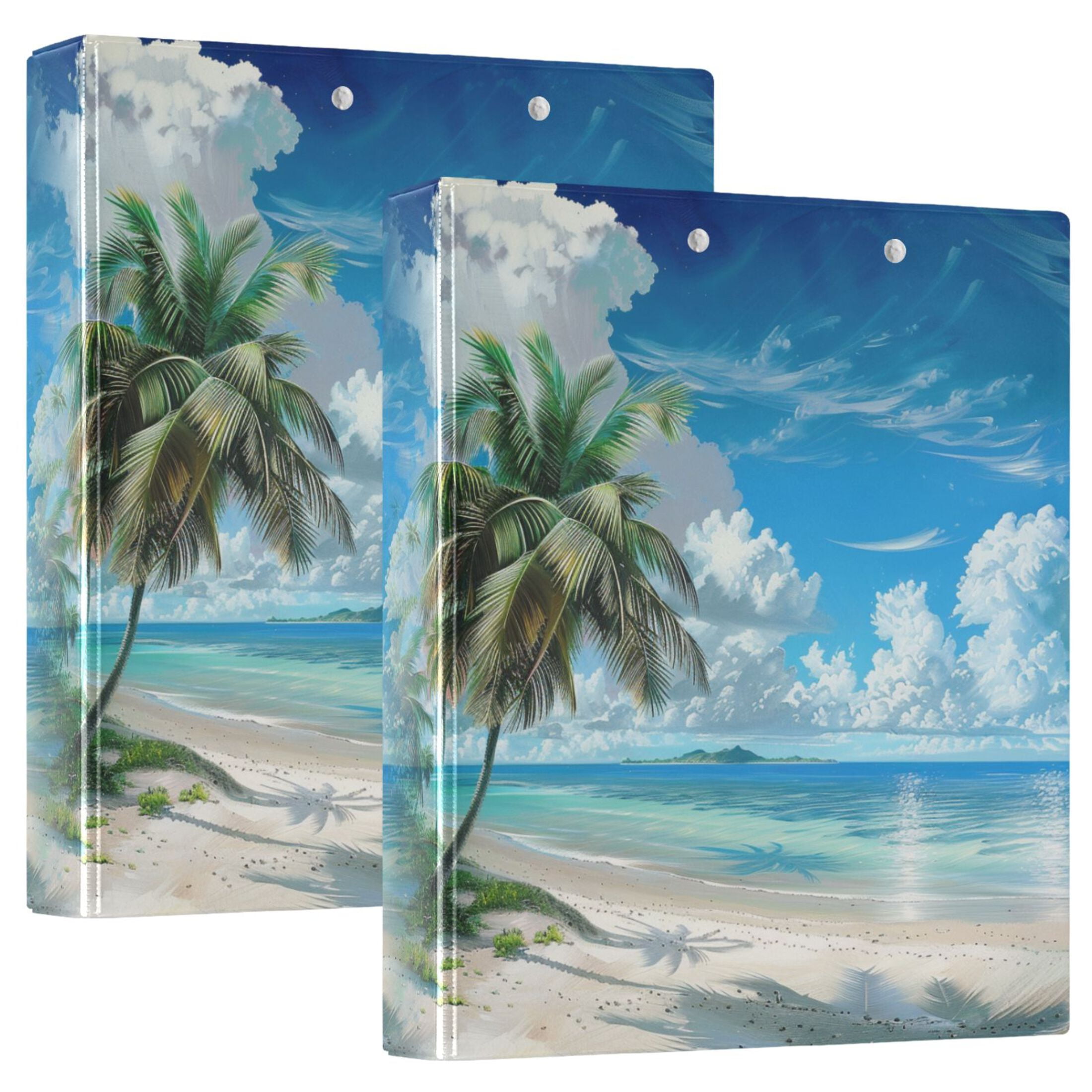 joogoo Palm Tree on Beach View Hardcover 3 Ring Binder 1.5" Round Rings ...