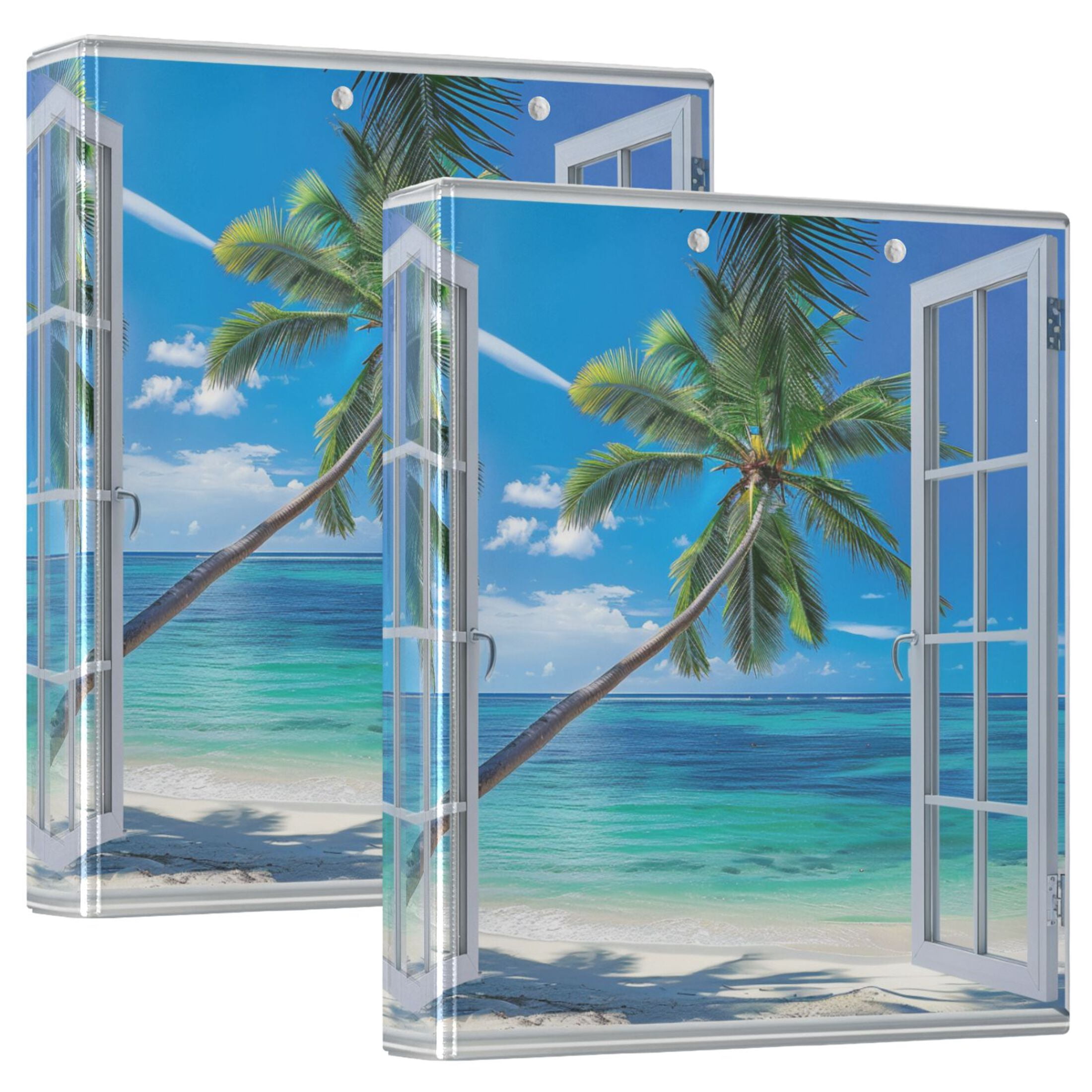 joogoo Palm Tree on Beach Window Hardcover 3 Ring Binder 1.5" Round ...