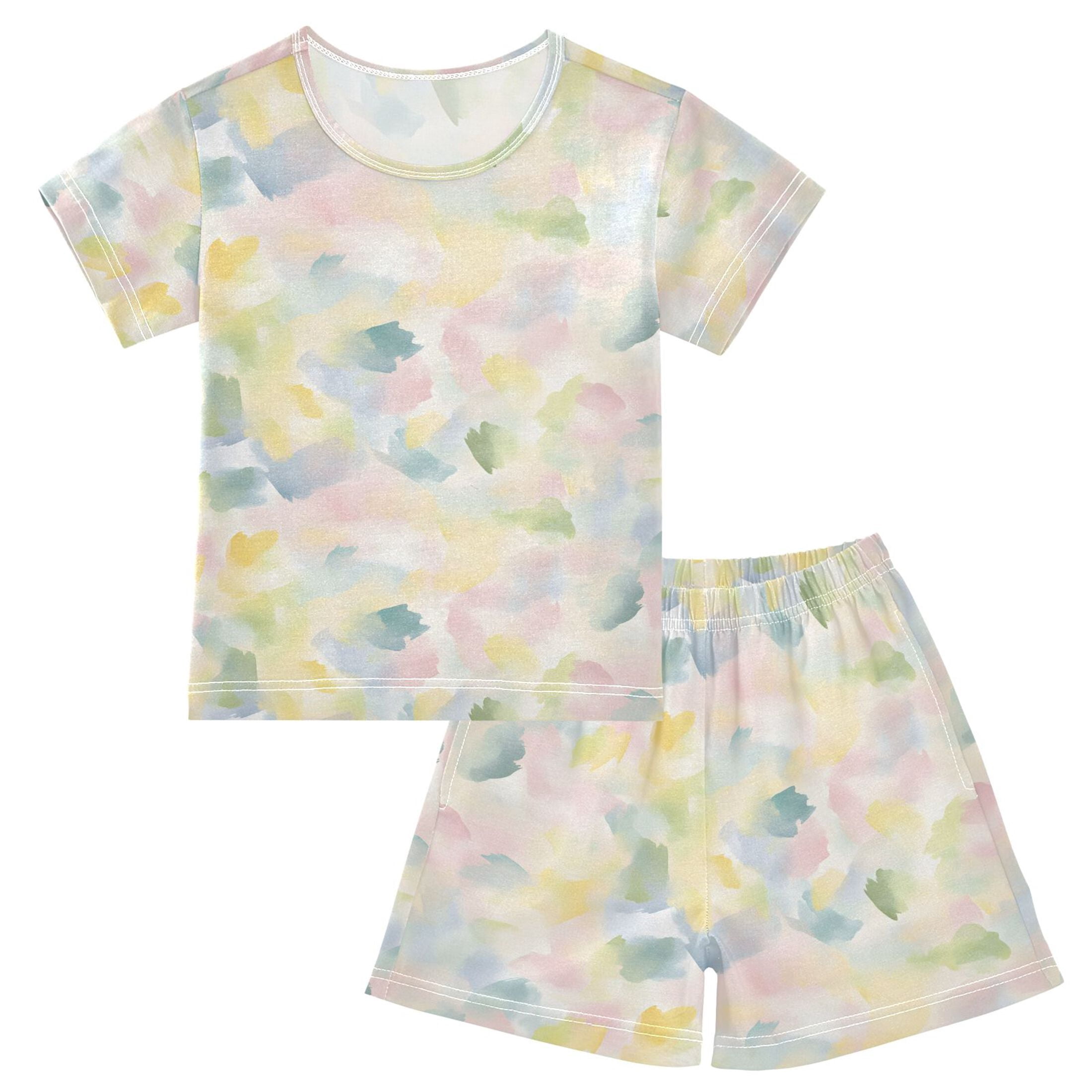 joogoo Pastel Tie Dye Pajama Sets Short Sleeve Cotton 2-Piece Sleepwear ...