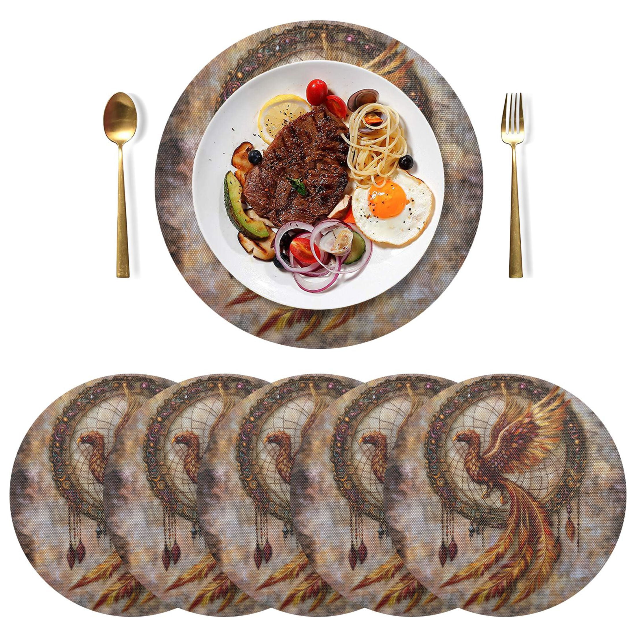 joogoo Phoenix with Feather Round Plate Mats for Dining Table Placemat ...