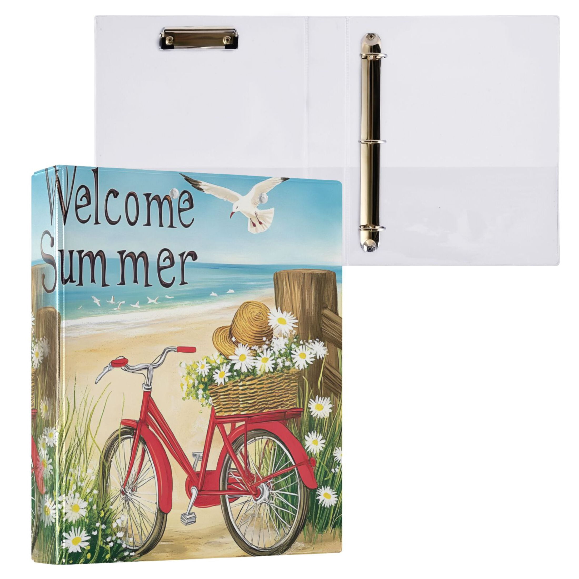 joogoo Pigeon Summer Beach Hardcover 3 Ring Binder 1.5" Round Rings ...
