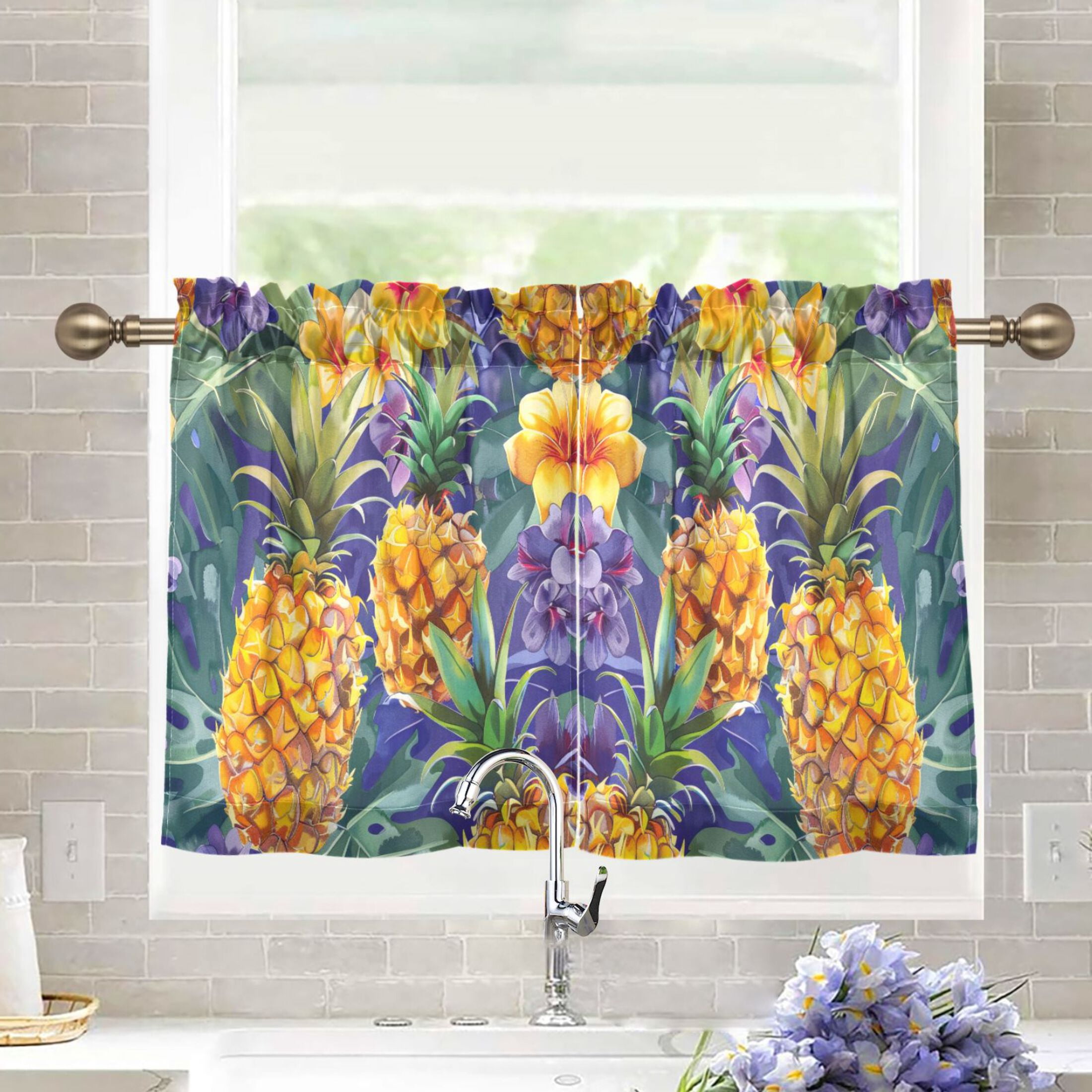 joogoo Pineapple Tropical Flowers Curtains Sets Half Window Cafe ...