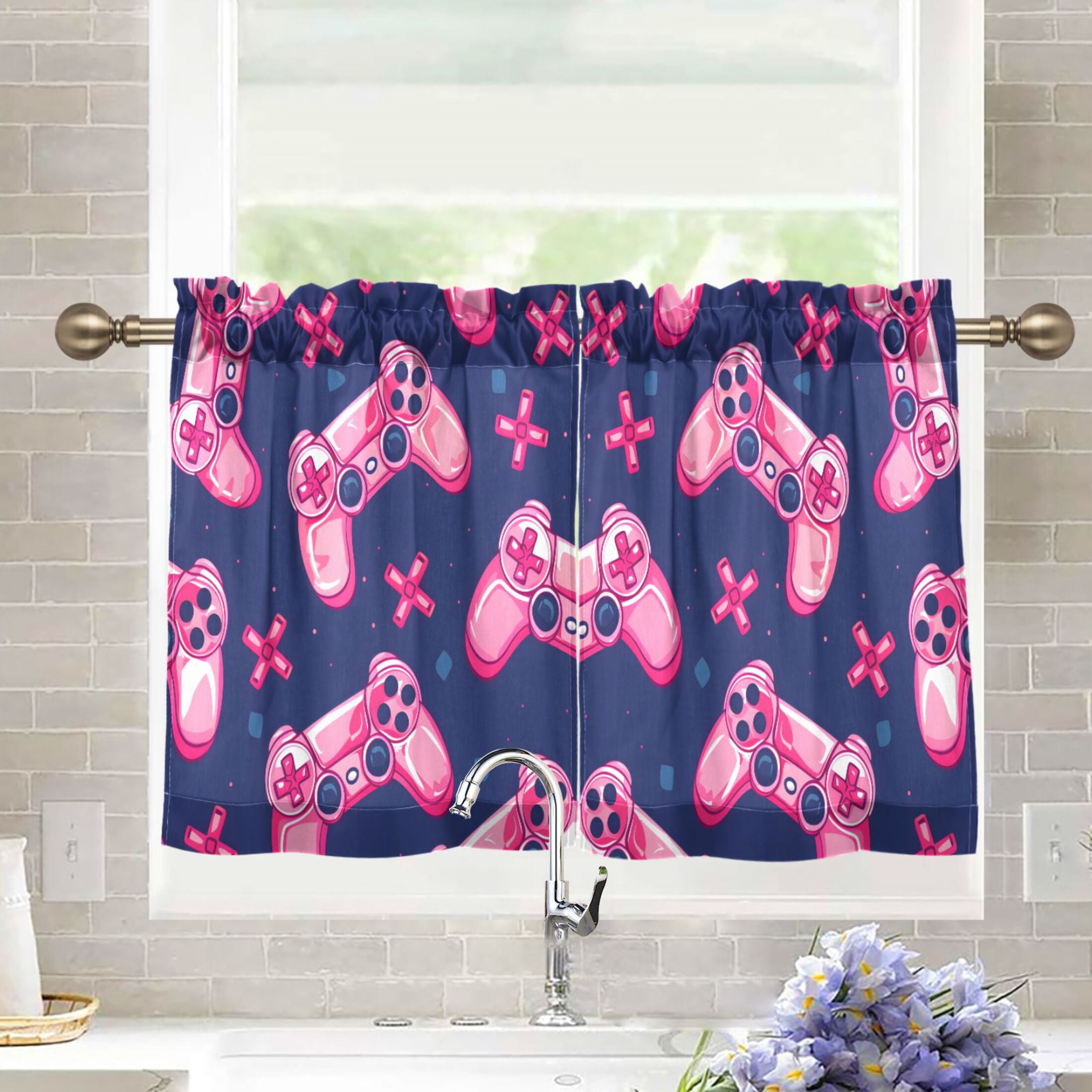 joogoo Pink Handle Curtains Sets Half Window Cafe Farmhouse Tier 2 ...