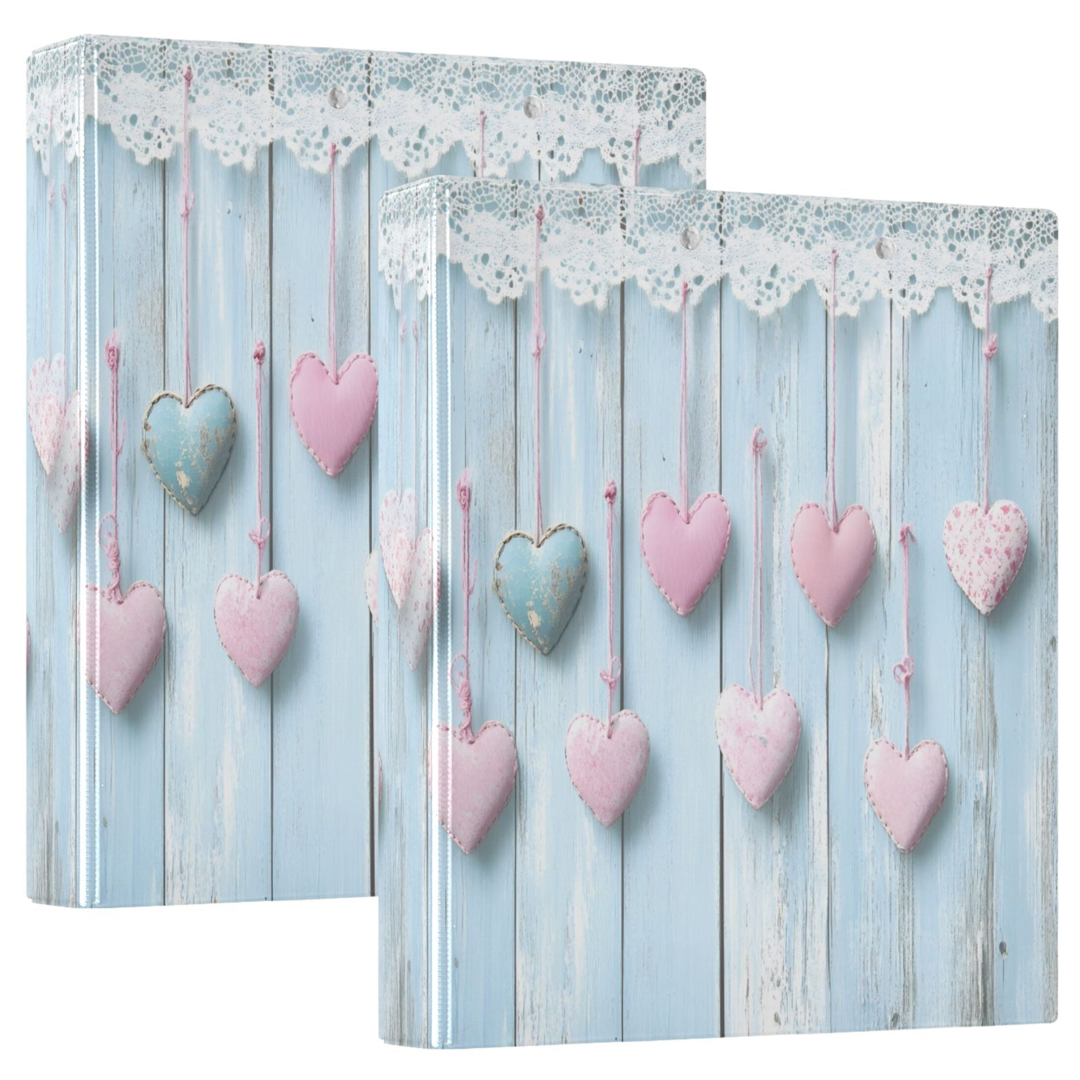 joogoo Pink Hearts Wooden Hardcover 3 Ring Binder 1.5" Round Rings ...