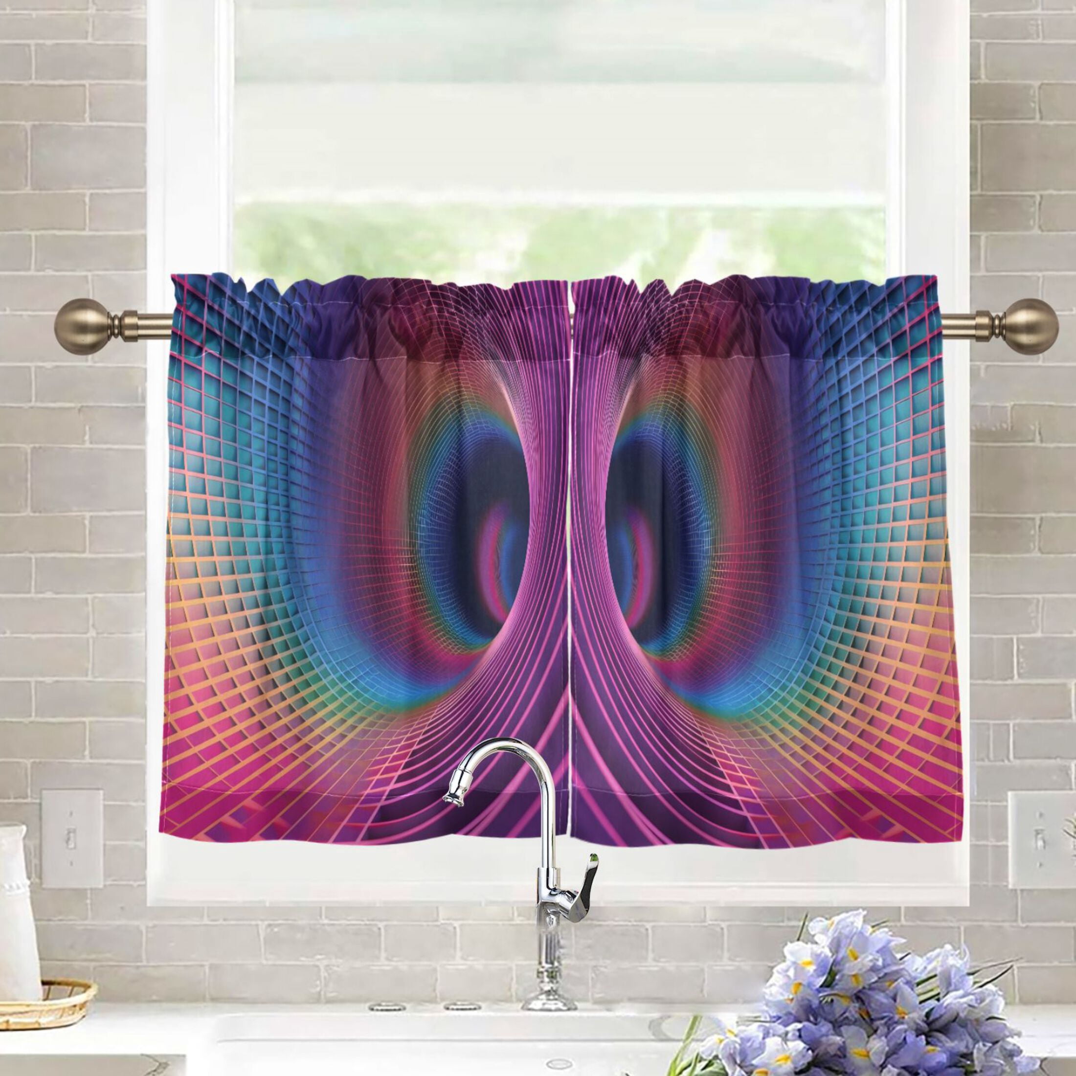 joogoo Purple Geometric Illusion Curtains Sets Half Window Cafe ...