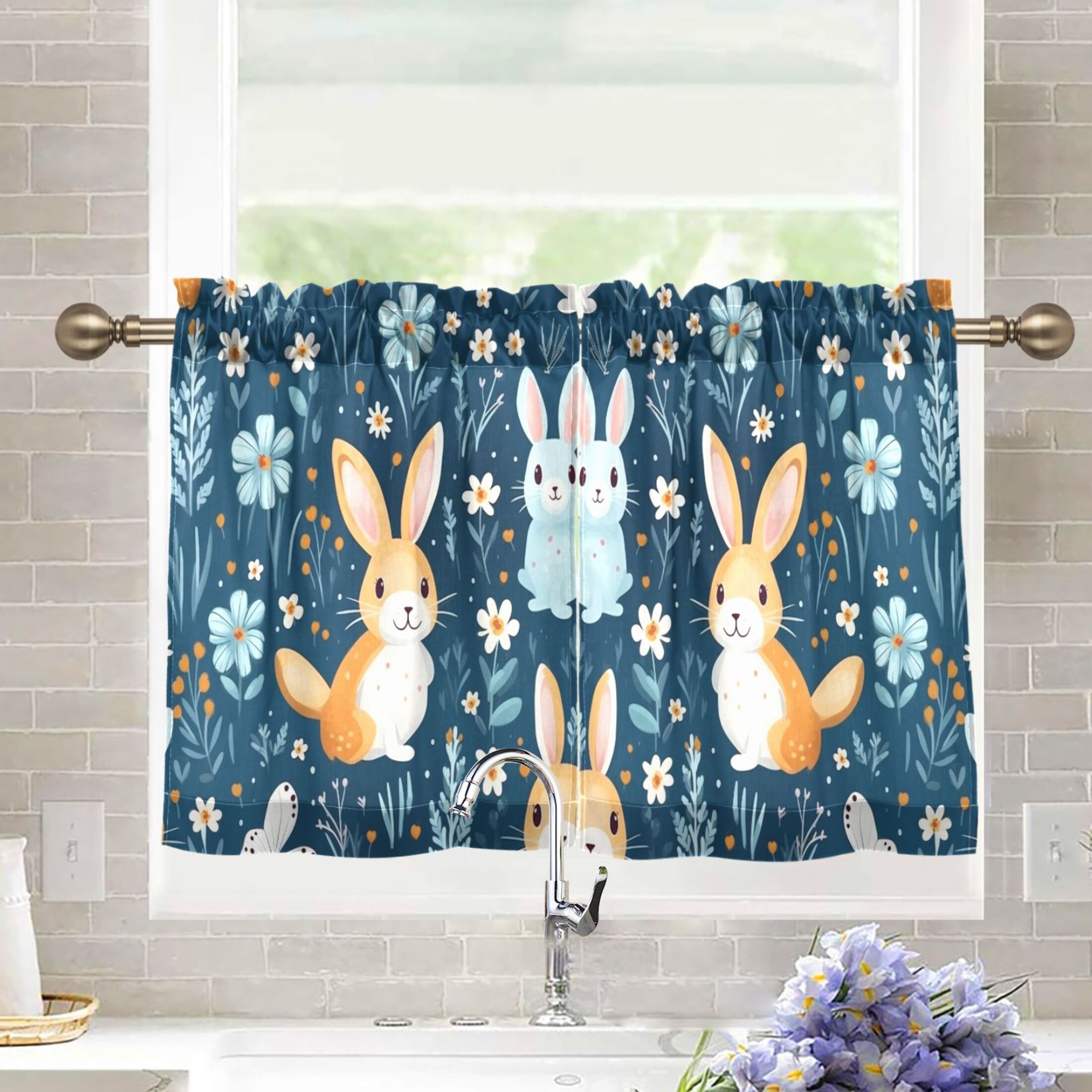 joogoo Rabbit in Floral Curtains Sets Half Window Cafe Farmhouse Tier 2 ...