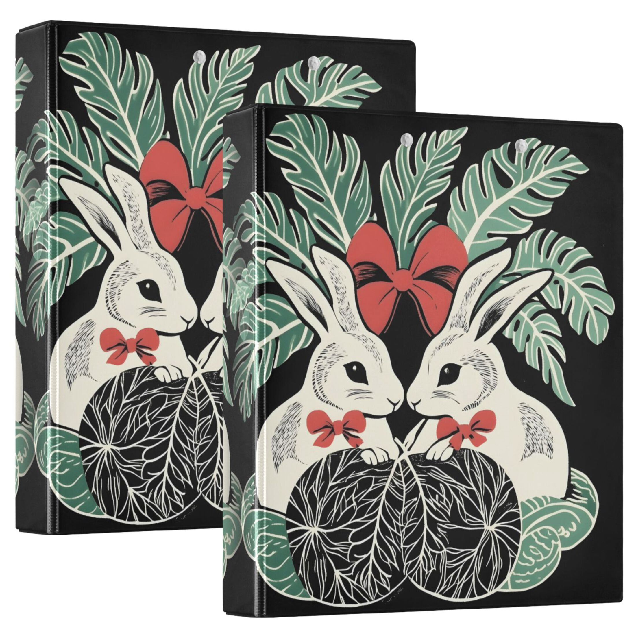 joogoo Rabbits Palm Leaf Hardcover 3 Ring Binder 1.5" Round Rings ...