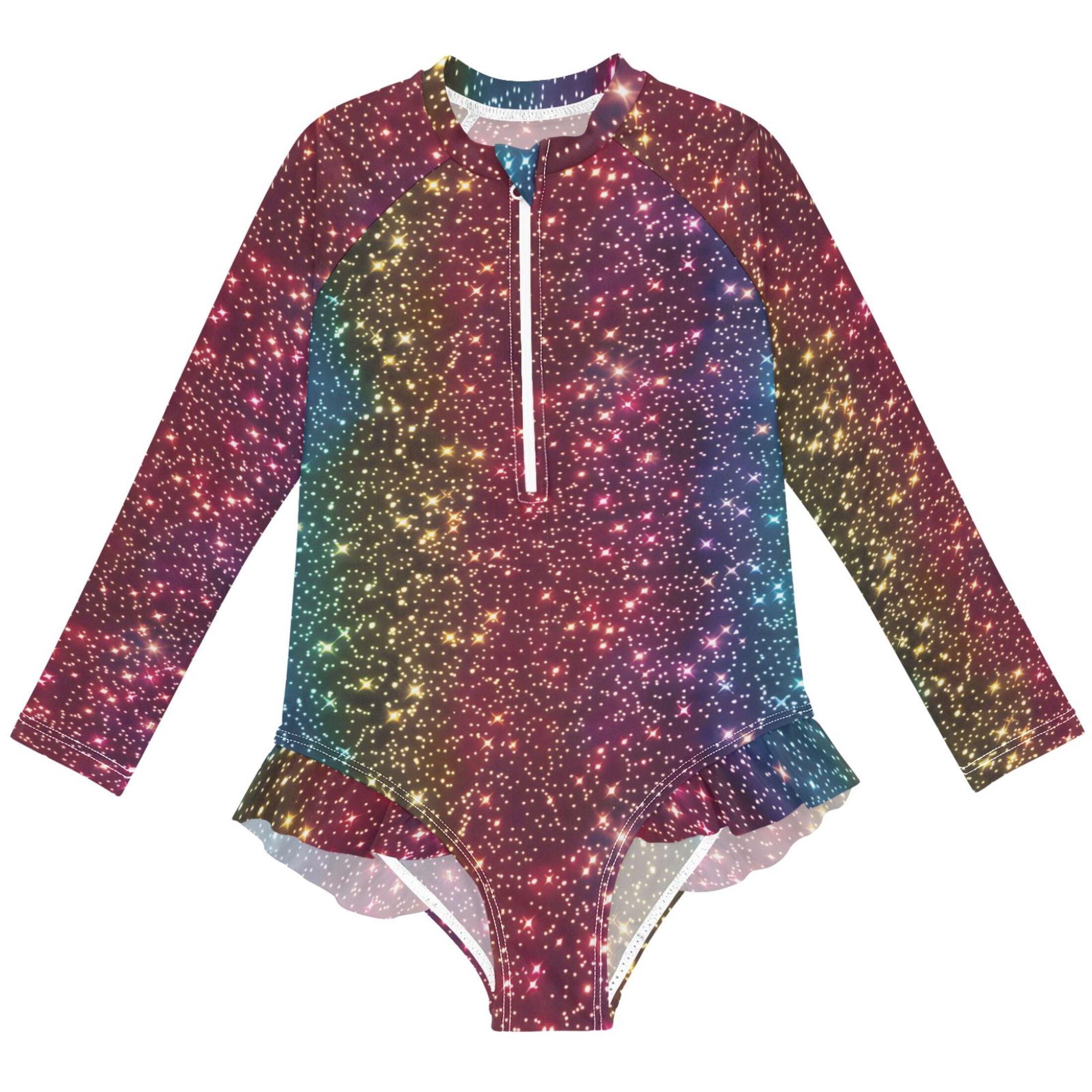 joogoo Rainbow Glitter Pattern Girls One-Piece Swimsuits UPF 50+ Long ...