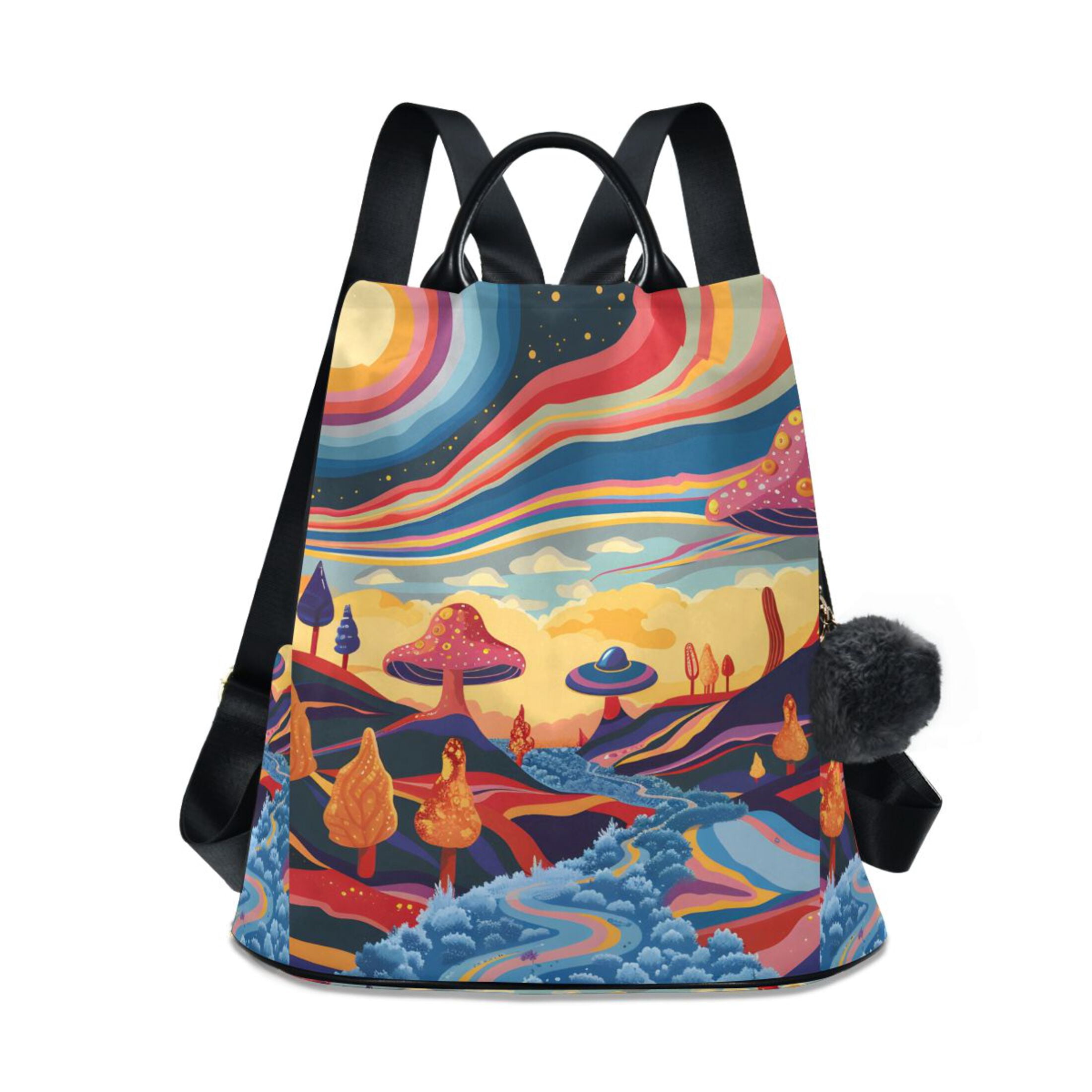 joogoo Retro Mushrooms Landscape Backpack Purse for Women Anti Theft ...