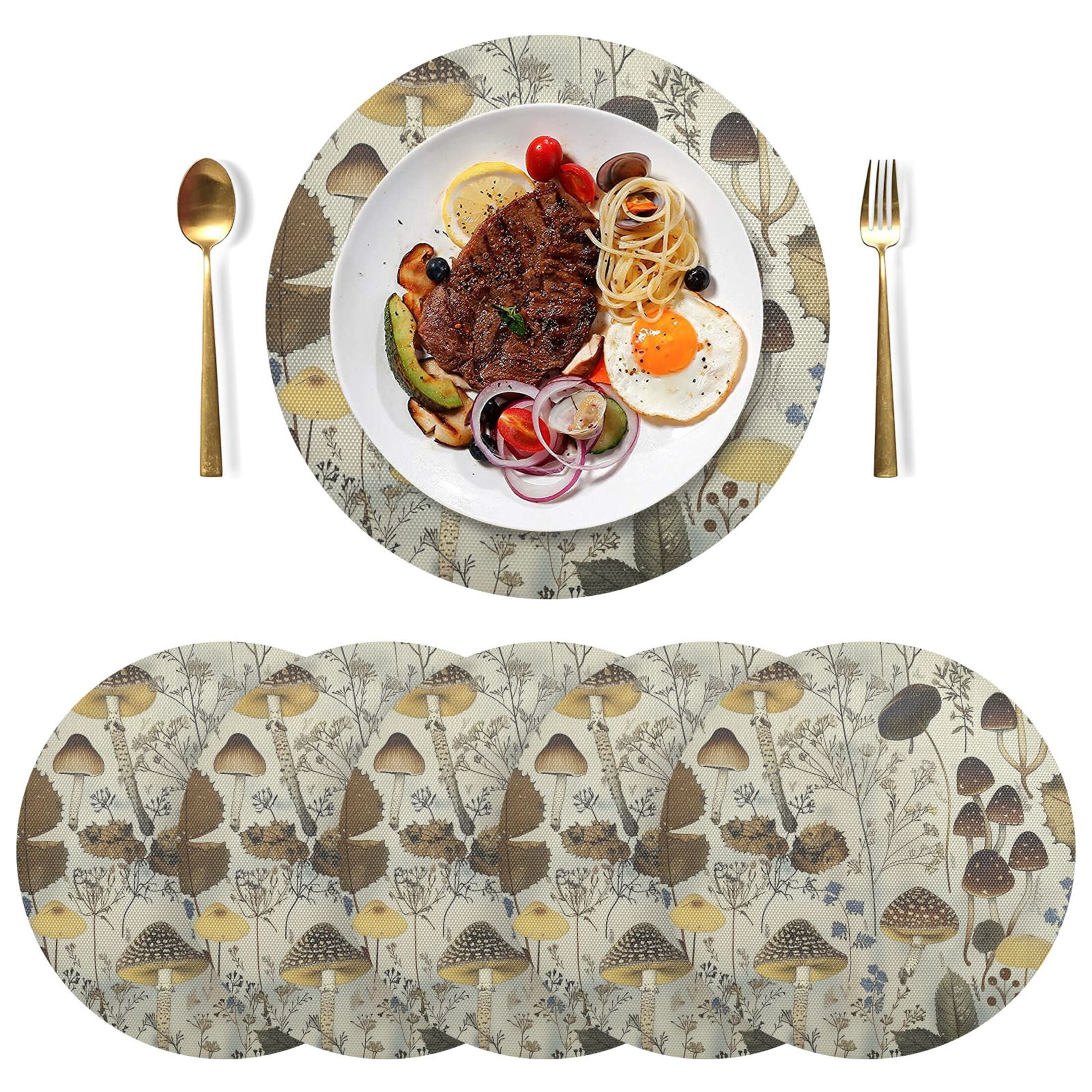joogoo Retro Mushrooms Pattern Round Plate Mats for Dining Table ...