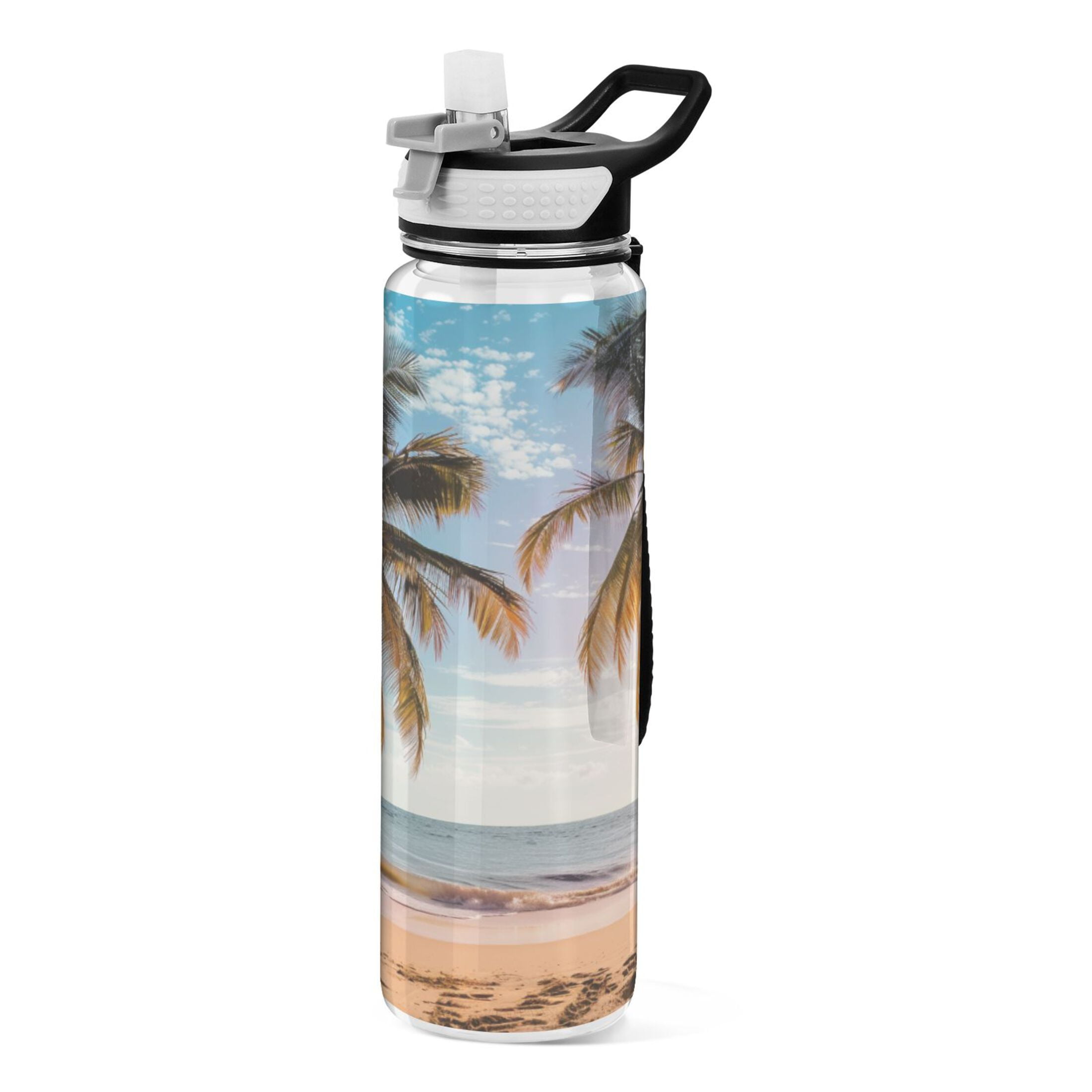 joogoo Retro Palm Tree Sunset Beach Water Bottles with Straw Tritan ...