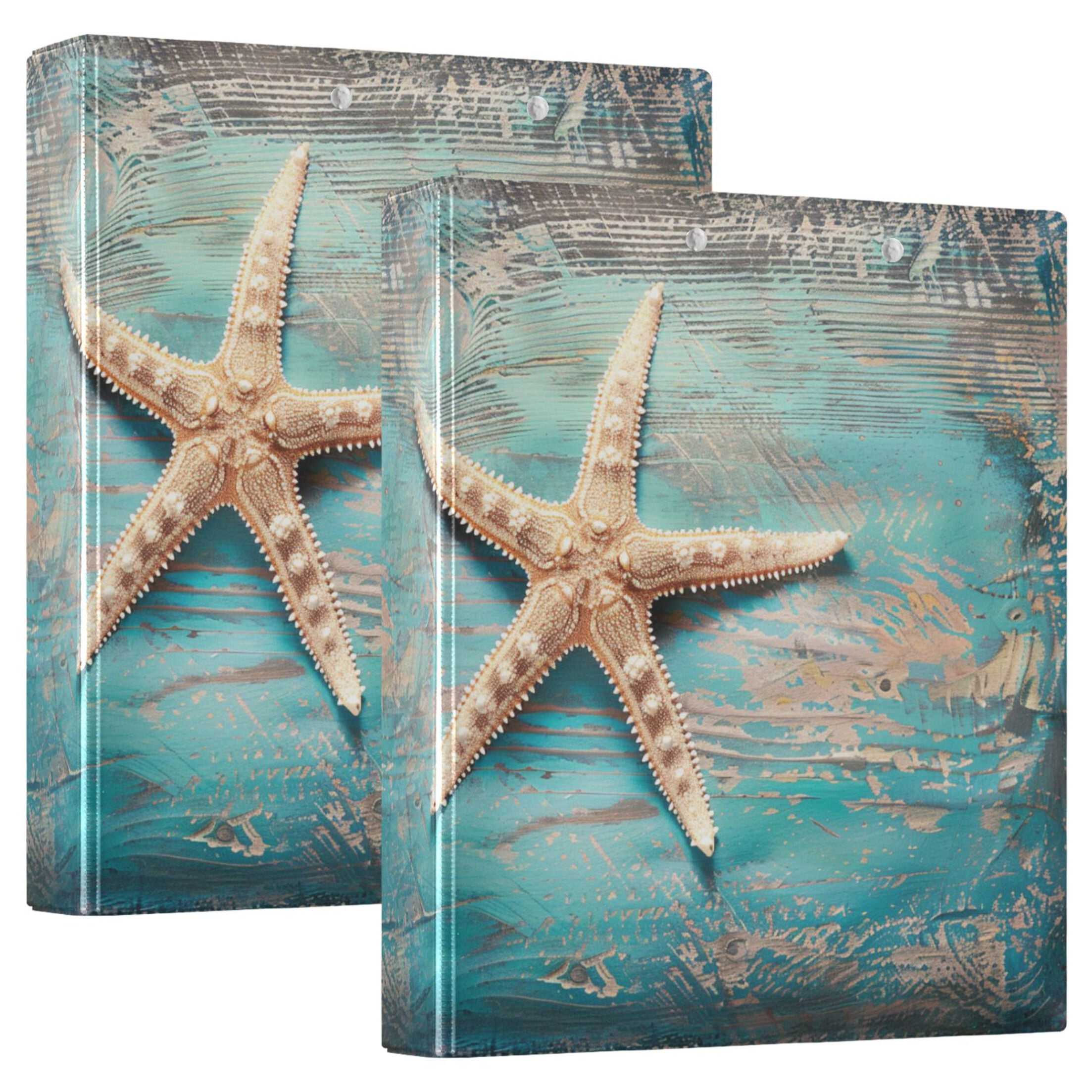 joogoo Retro Sea Star on Wood Hardcover 3 Ring Binder 1.5" Round Rings ...