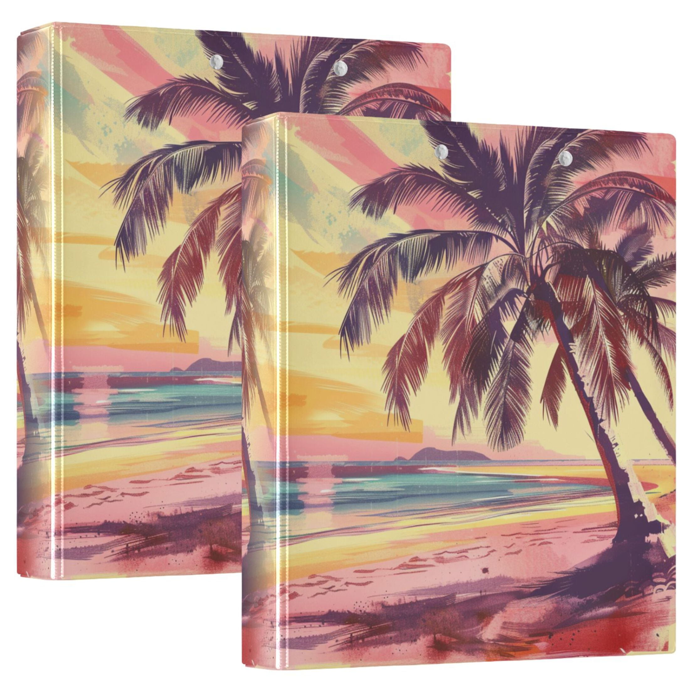 joogoo Retro Sunset Palm Tree on Beach Hardcover 3 Ring Binder 1.5 ...