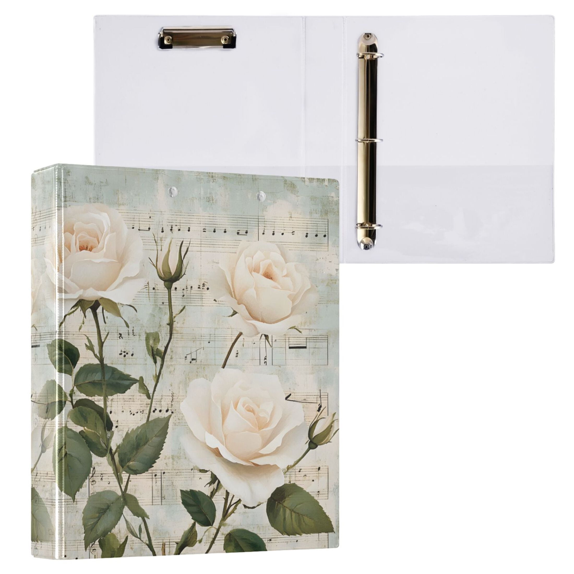 joogoo Roses on Music Notes Hardcover 3 Ring Binder 1.5" Round Rings ...