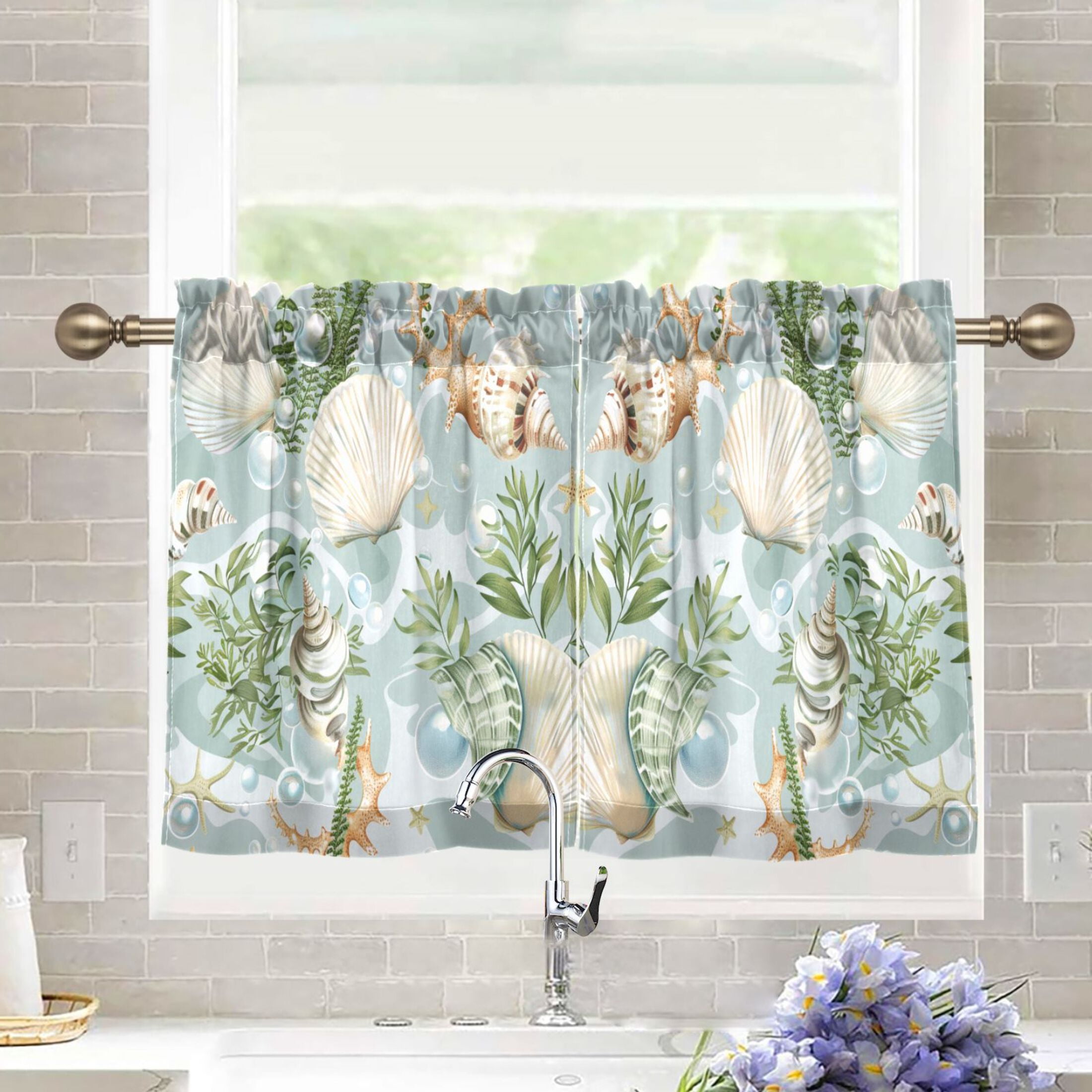 joogoo Seashells Bubbles Seaweed Curtains Sets Half Window Cafe ...