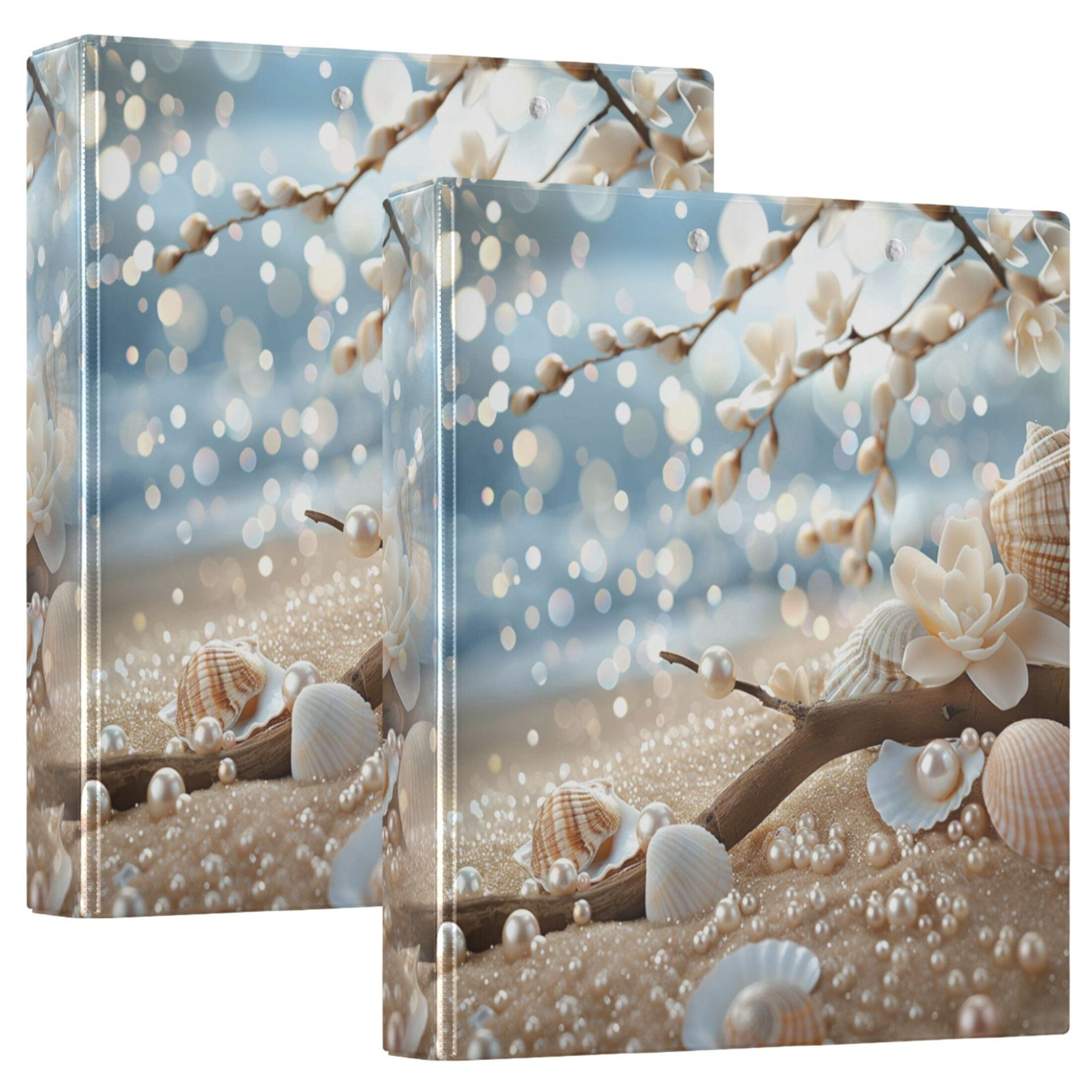 joogoo Shells Pearls on Beach Hardcover 3 Ring Binder 1.5" Round Rings ...