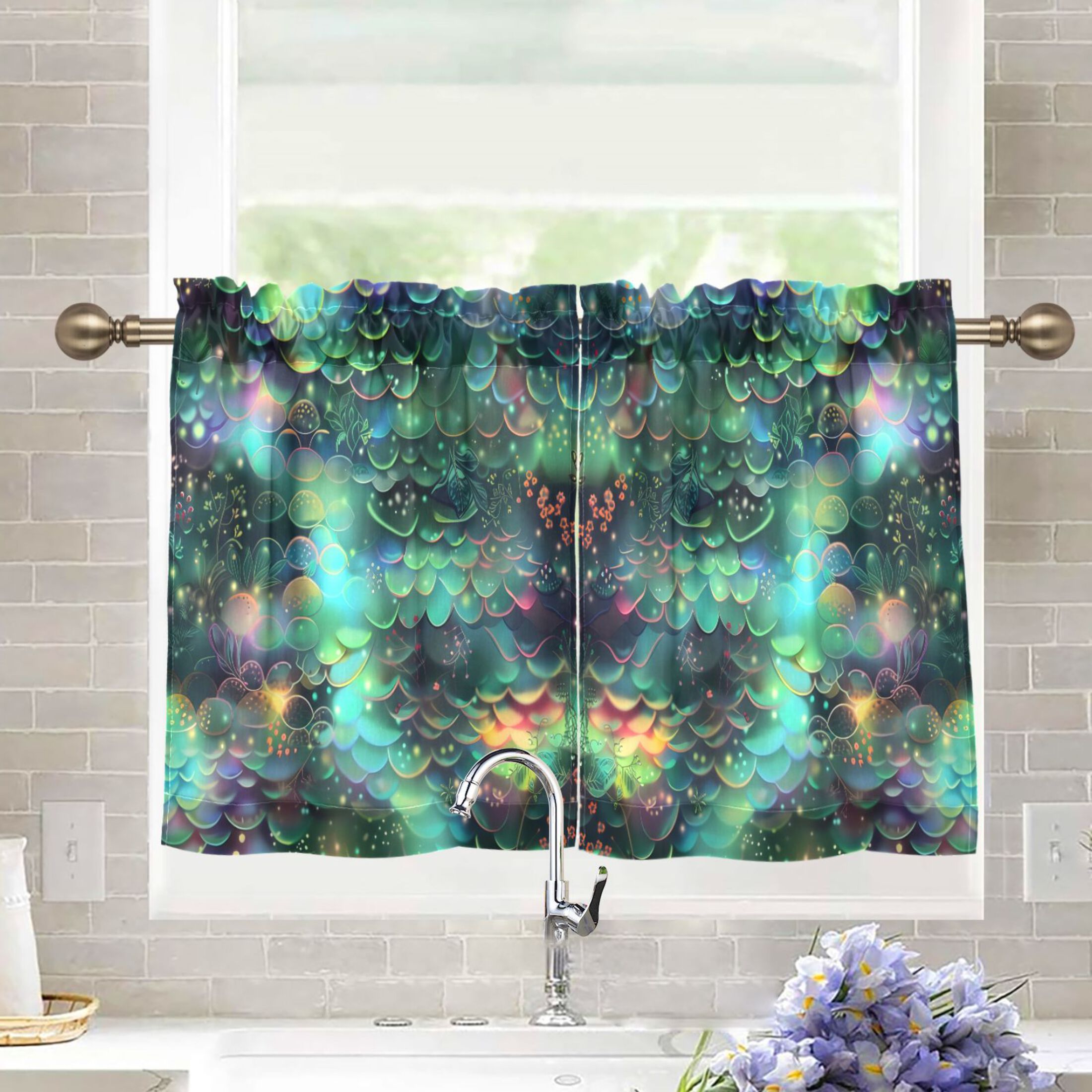 joogoo Shiney Fish Scales Curtains Sets Half Window Cafe Farmhouse Tier ...