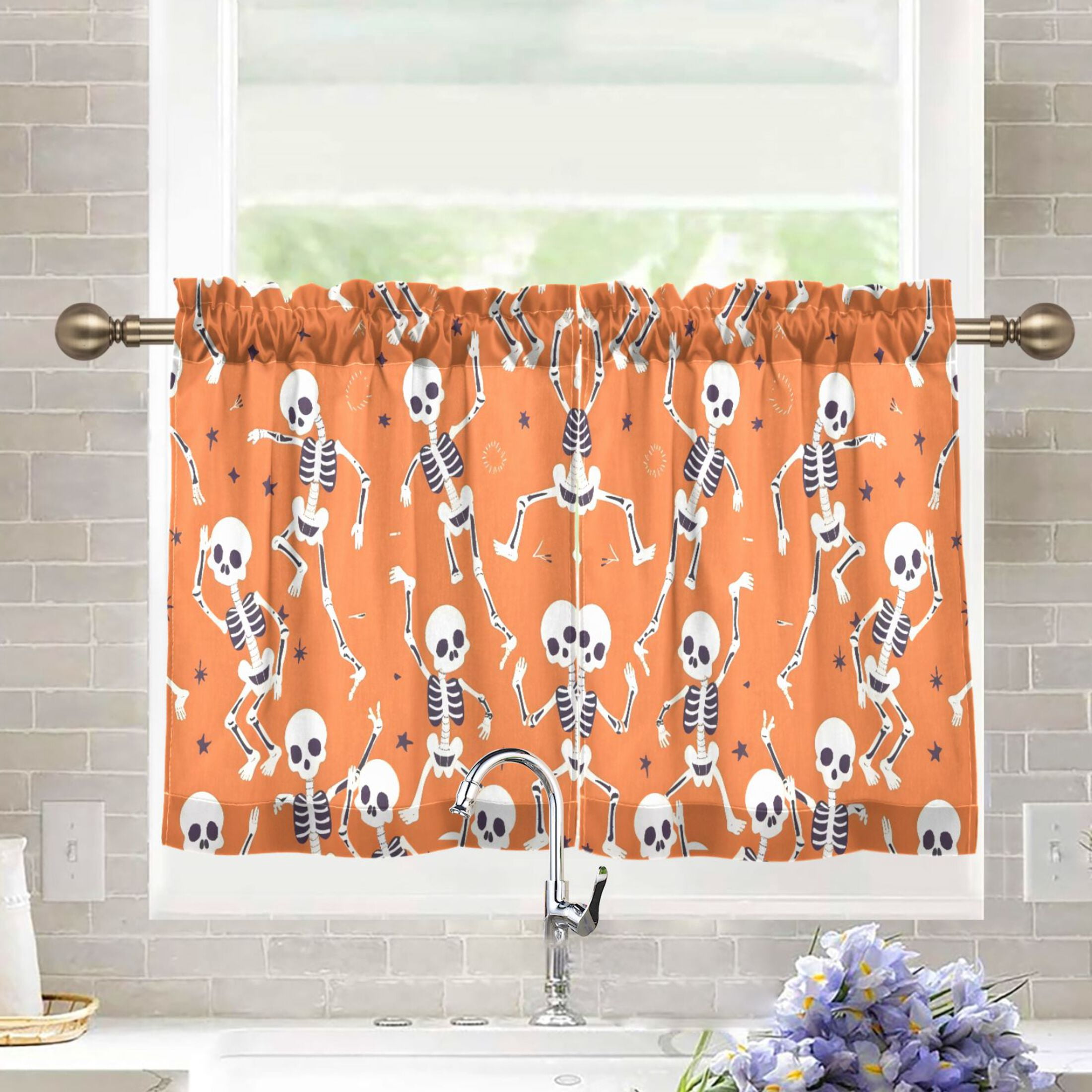 joogoo Skeleton Skull Dancing Curtains Sets Half Window Cafe Farmhouse ...