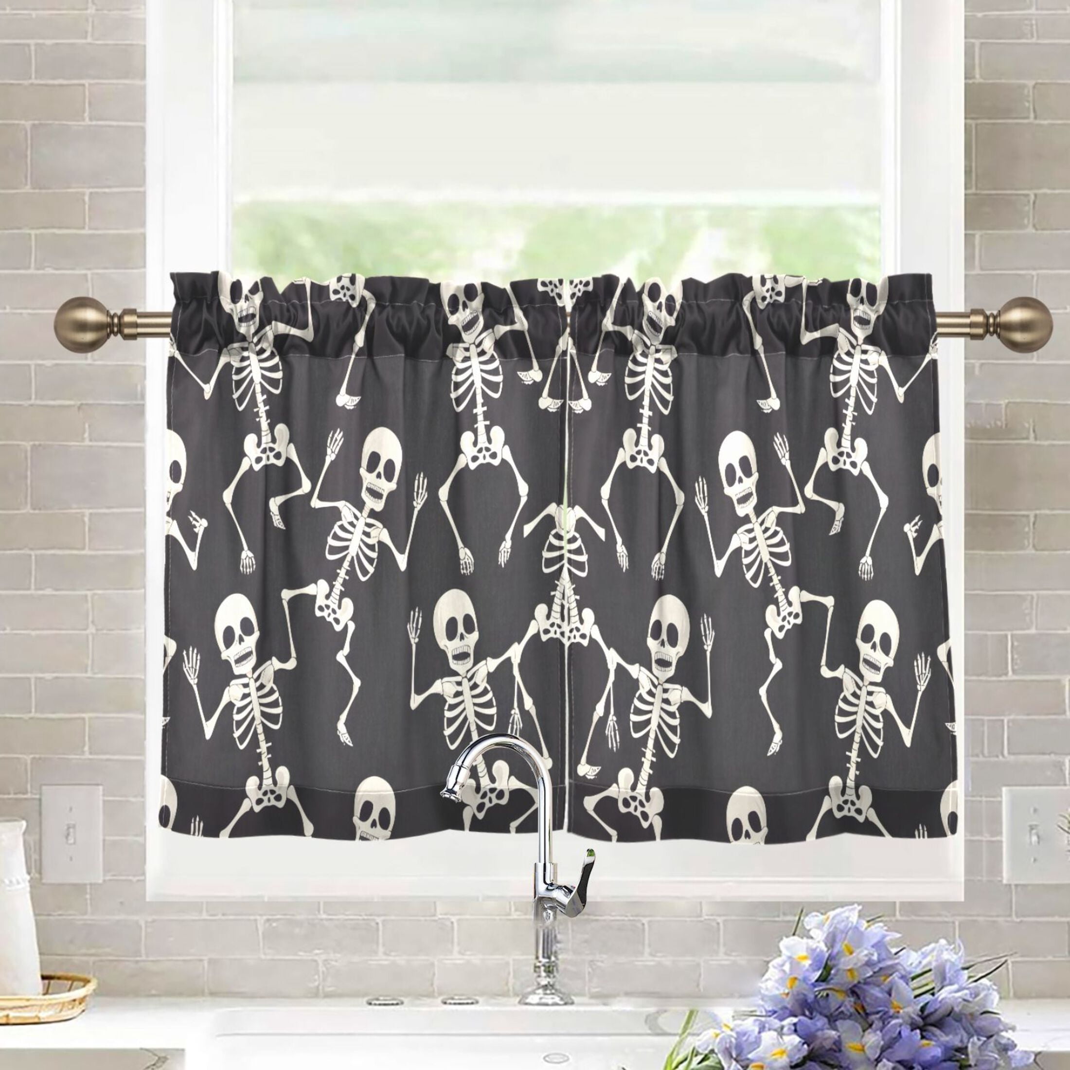 joogoo Skull Skeleton Dancing Curtains Sets Half Window Cafe Farmhouse ...