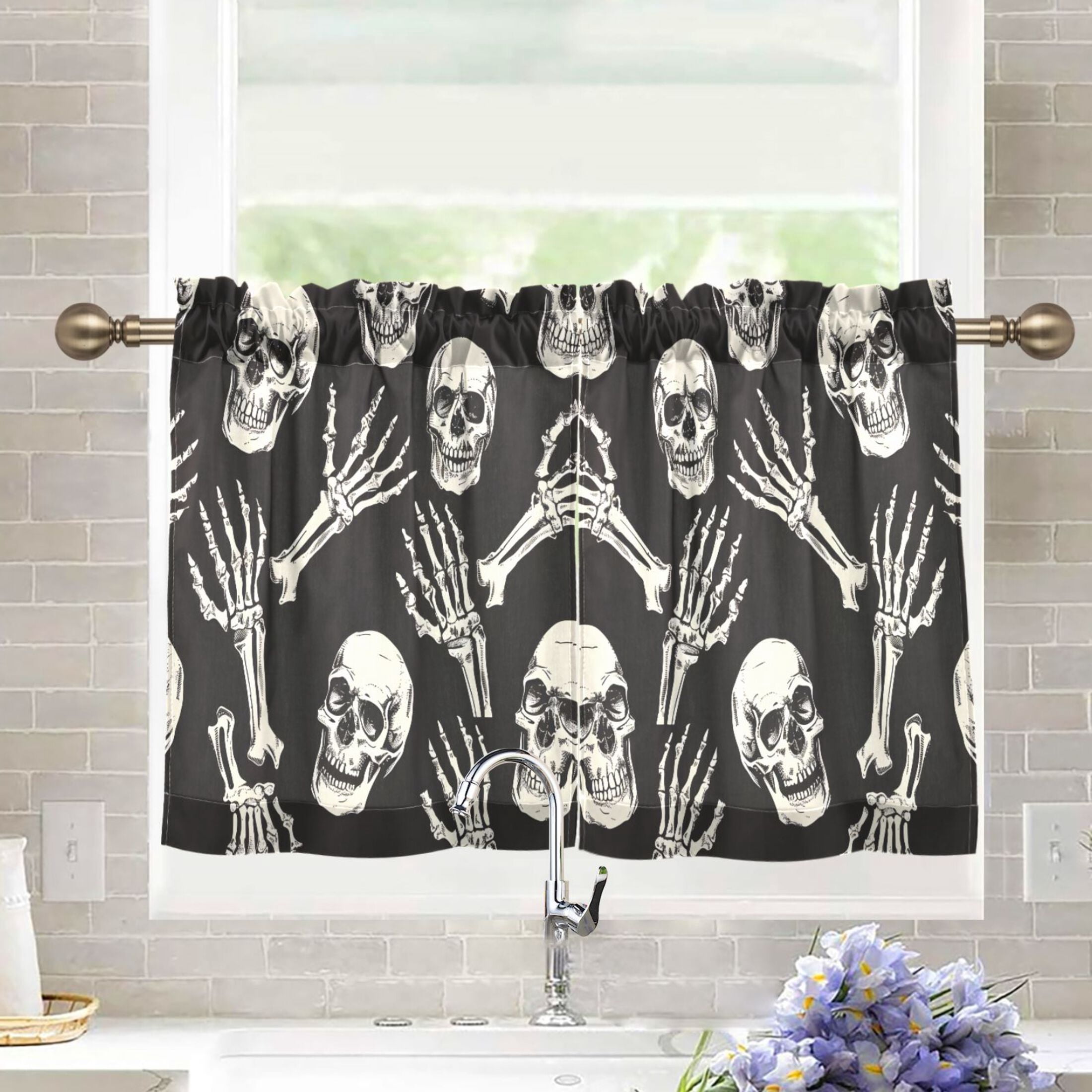 joogoo Skull Skeleton Hands Curtains Sets Half Window Cafe Farmhouse ...
