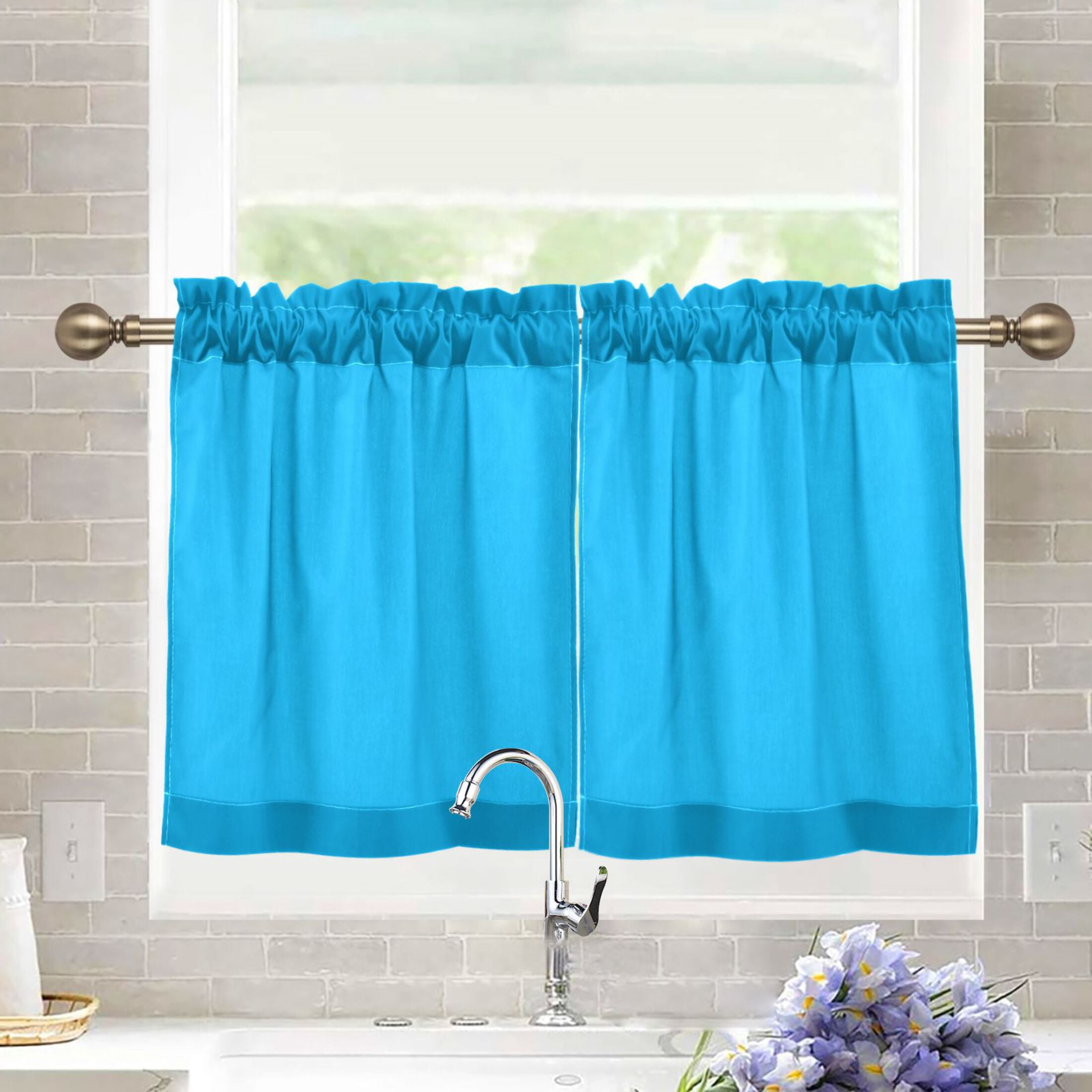 joogoo Sky Blue Curtains Sets Half Window Cafe Farmhouse Tier 2 Panels ...