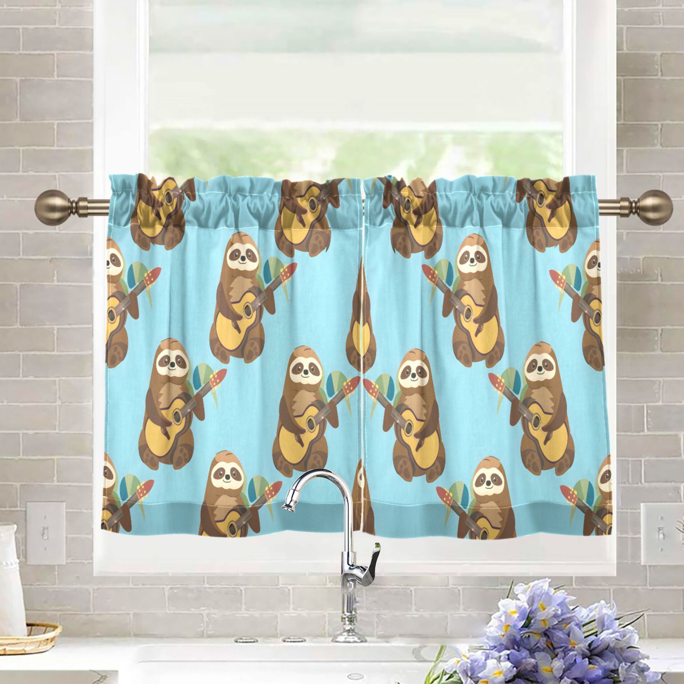 joogoo Sloth and Guitar Curtains Sets Half Window Cafe Farmhouse Tier 2 ...