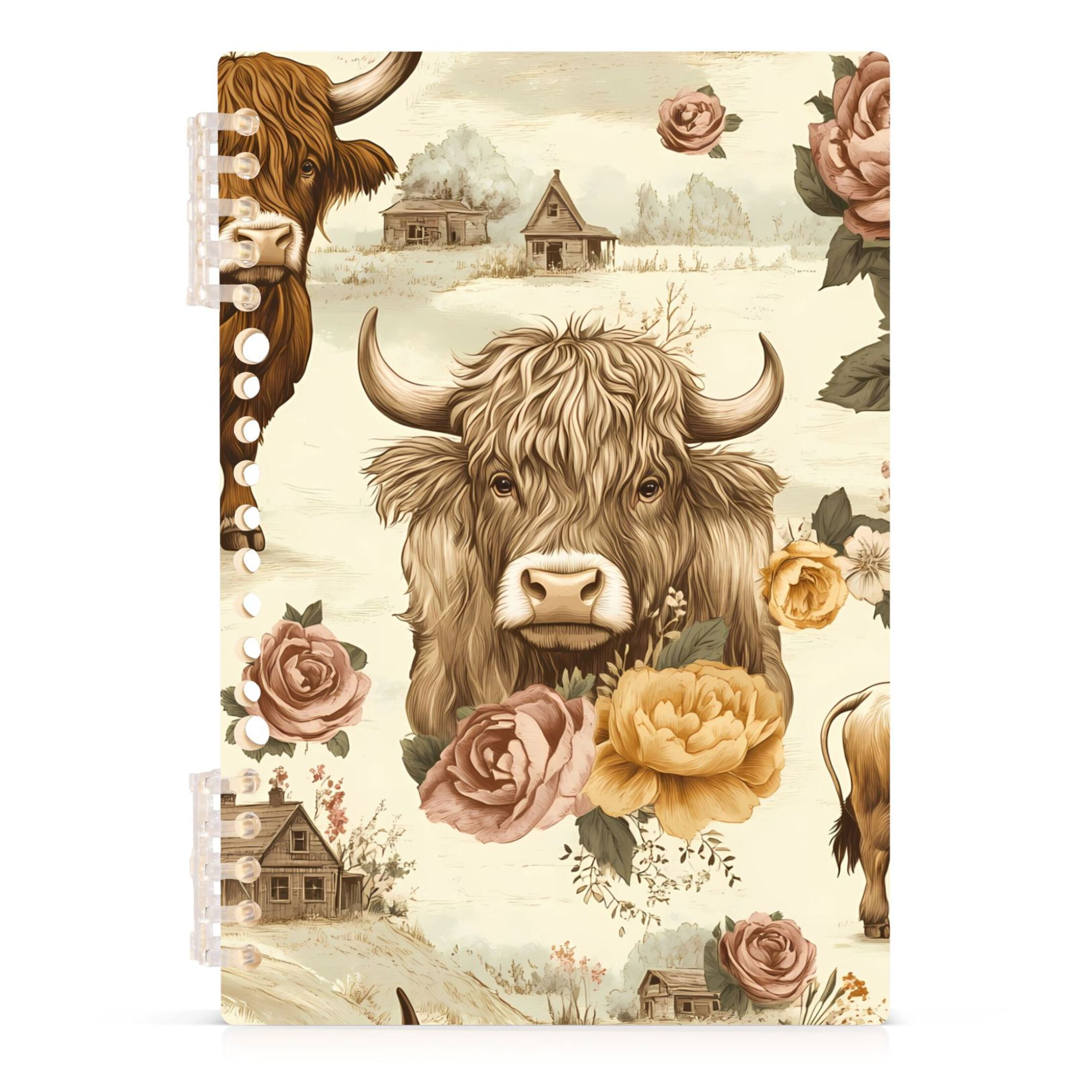 joogoo Spiral Journal Notebook Highland Cattle Flower-w1 College Ruled ...