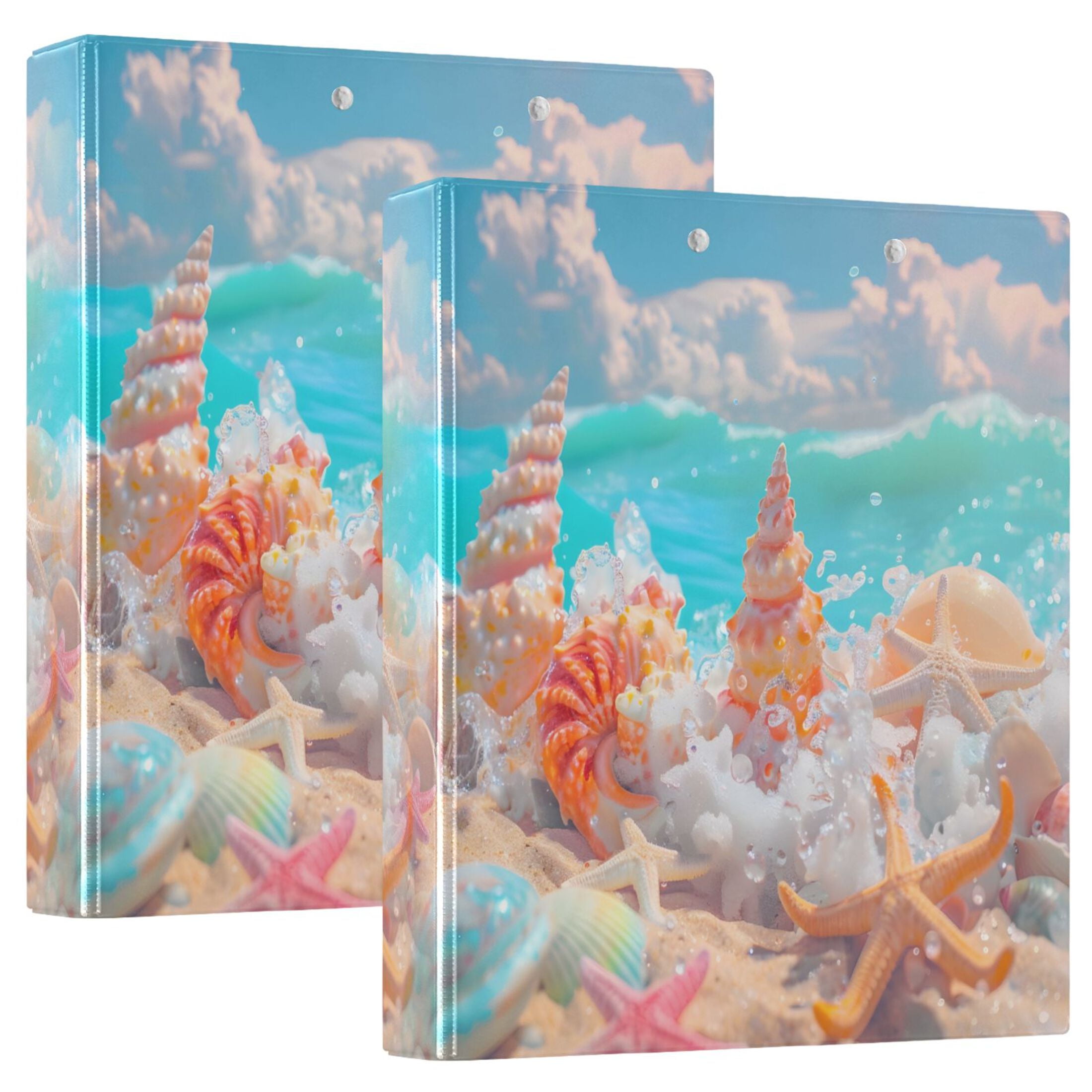 joogoo Starfish Conch on Beach Hardcover 3 Ring Binder 1.5" Round Rings ...