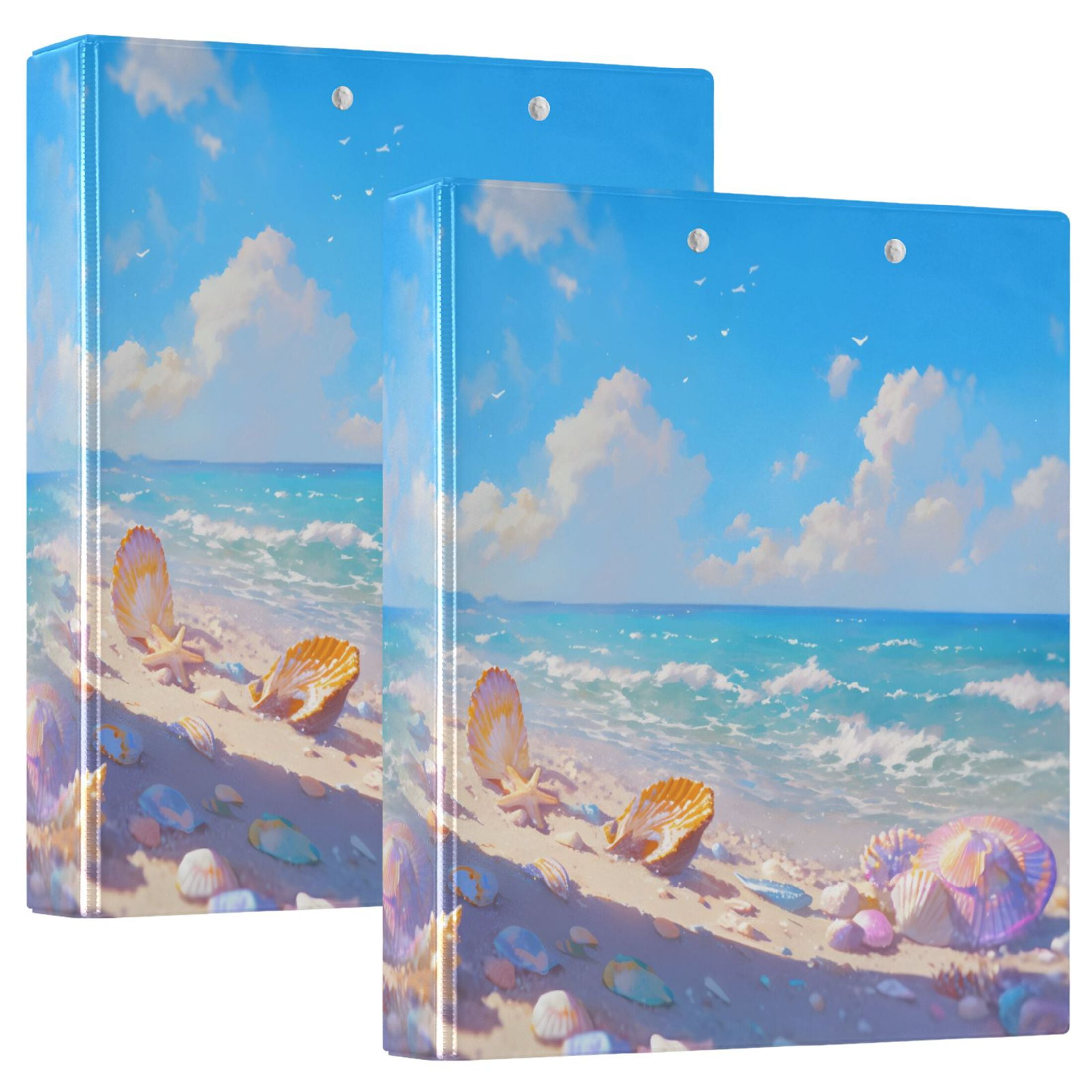 joogoo Starfish and Shells Beach Hardcover 3 Ring Binder 1.5" Round Rings Interior Pockets ...