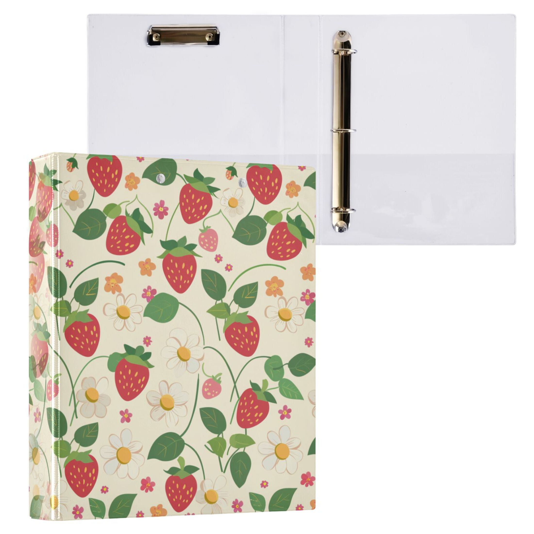 joogoo Strawberry and Daisy Flower Hardcover 3 Ring Binder 1.5" Round ...