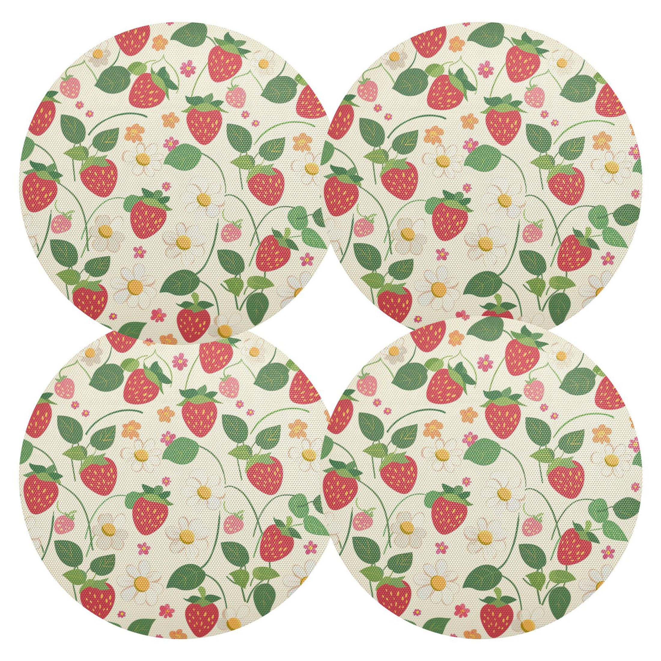 joogoo Strawberry and Daisy Flower Round Plate Mats for Dining Table ...