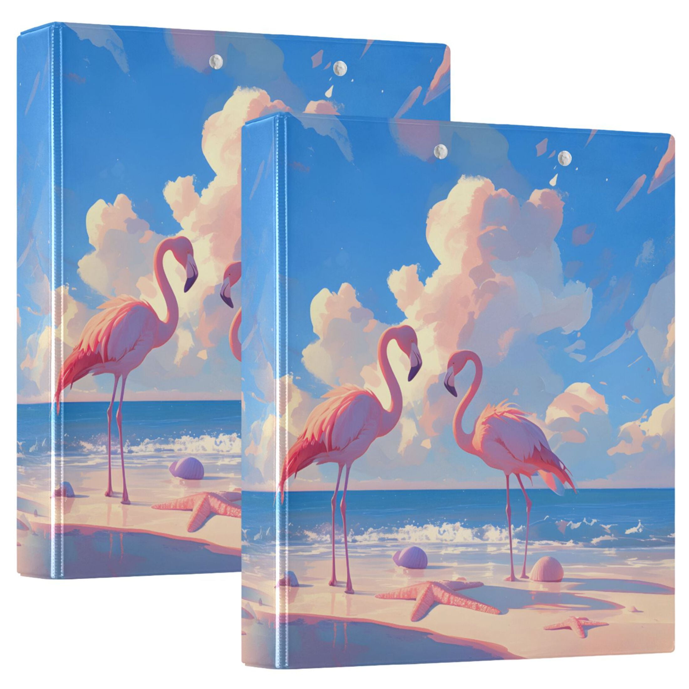 joogoo Summer Flamingo on Beach Hardcover 3 Ring Binder 1.5" Round Rings Interior Pockets ...