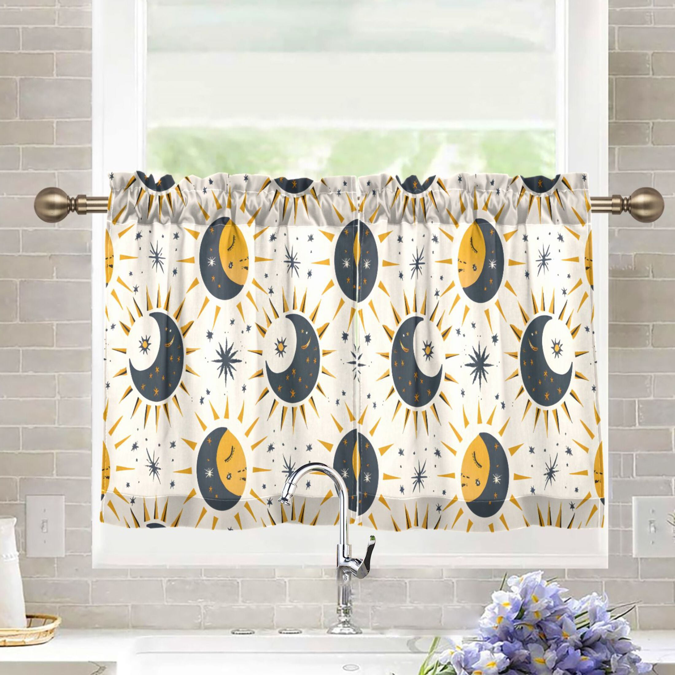 joogoo Sun Moon and Stars Curtains Sets Half Window Cafe Farmhouse Tier ...