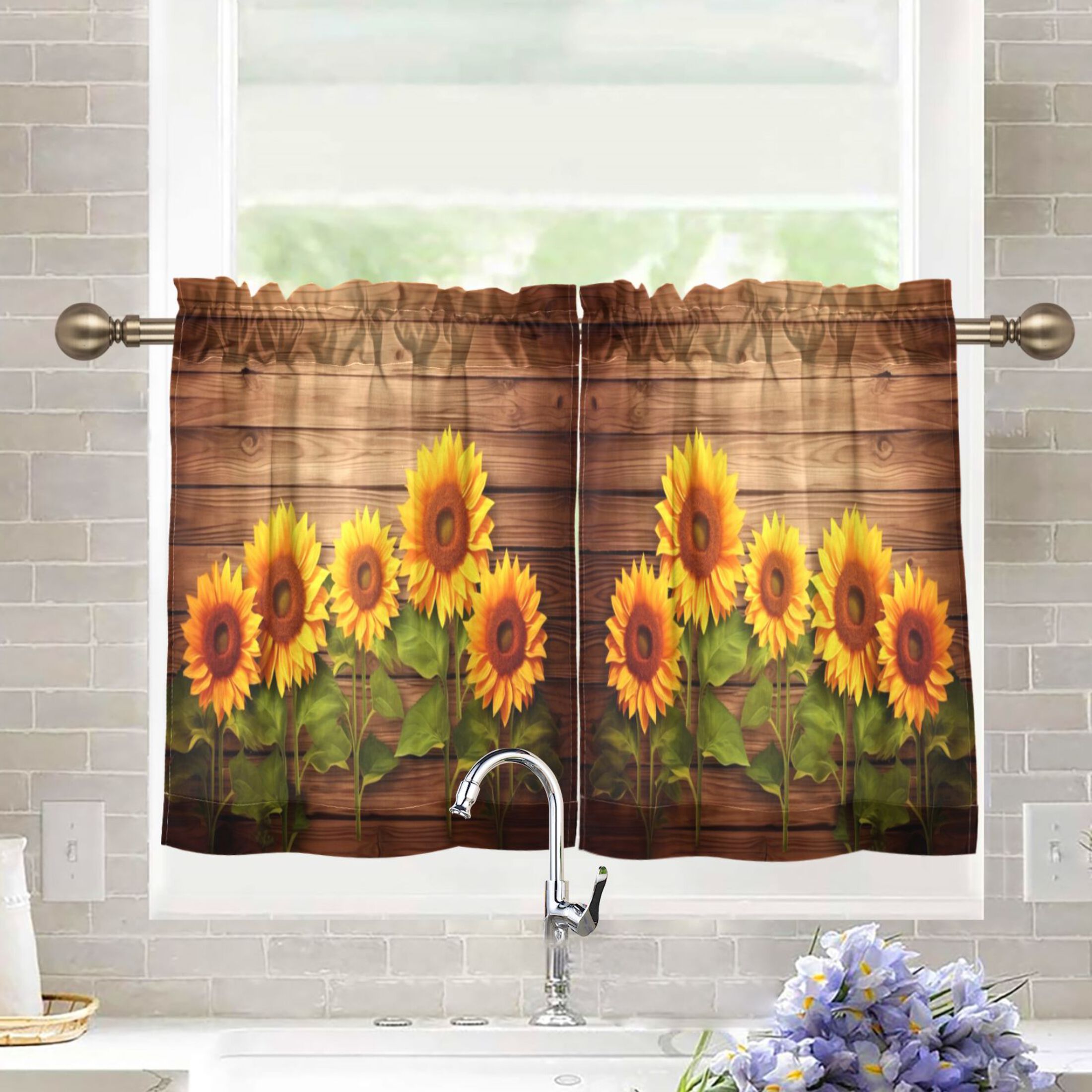 joogoo Sunflowers Curtains Sets Half Window Cafe Farmhouse Tier 2 ...