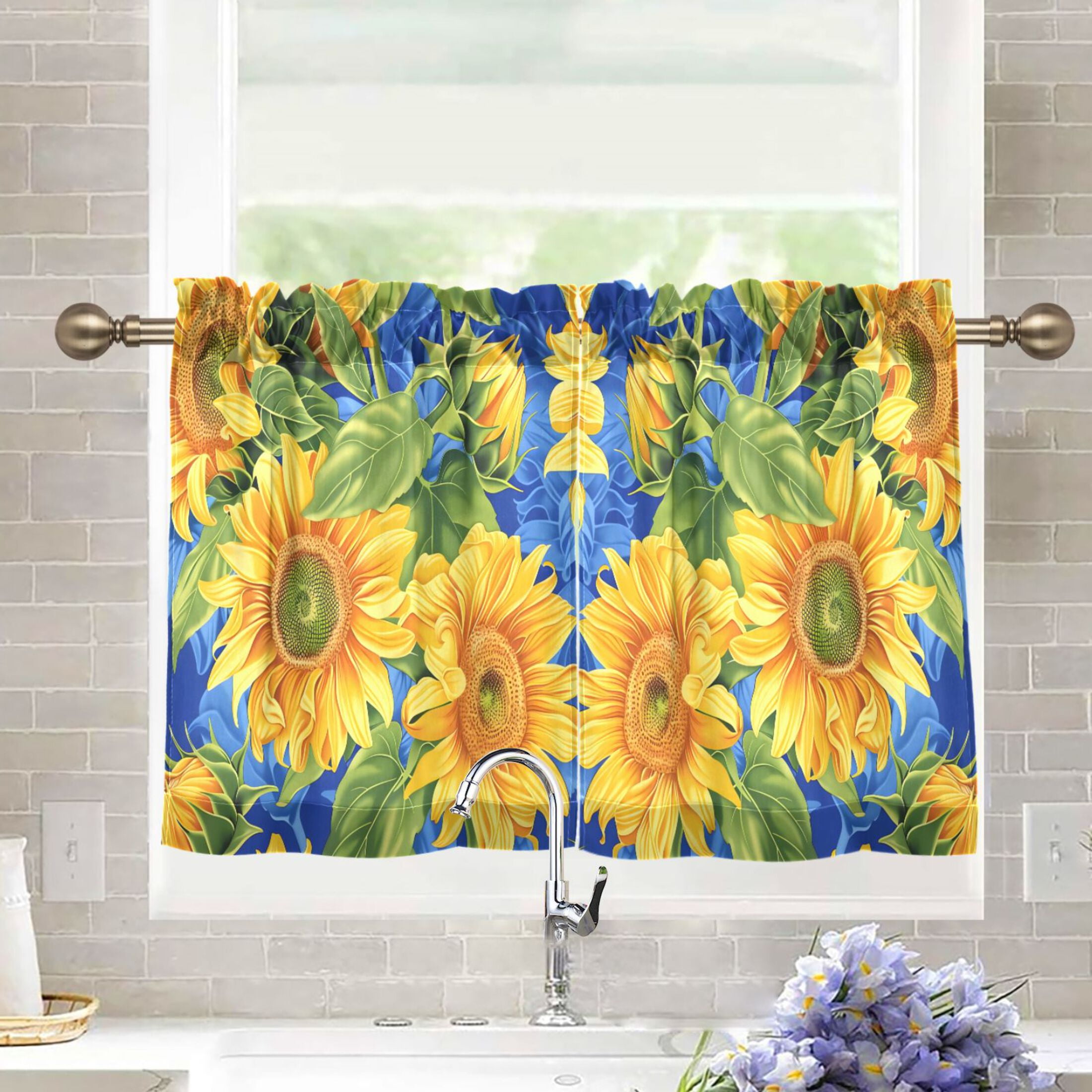 joogoo Sunflowers Field Curtains Sets Half Window Cafe Farmhouse Tier 2 ...