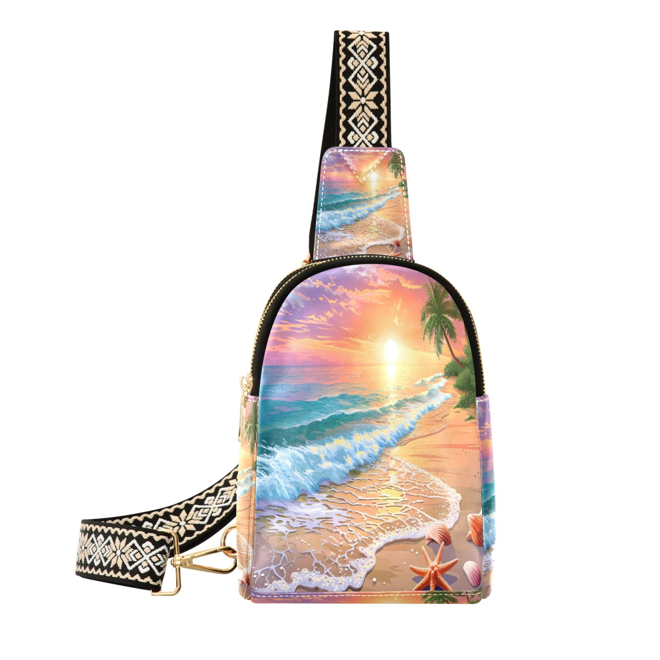 joogoo Sunset Beach Starfish Palm Tree Sling Backpack Crossbody ...