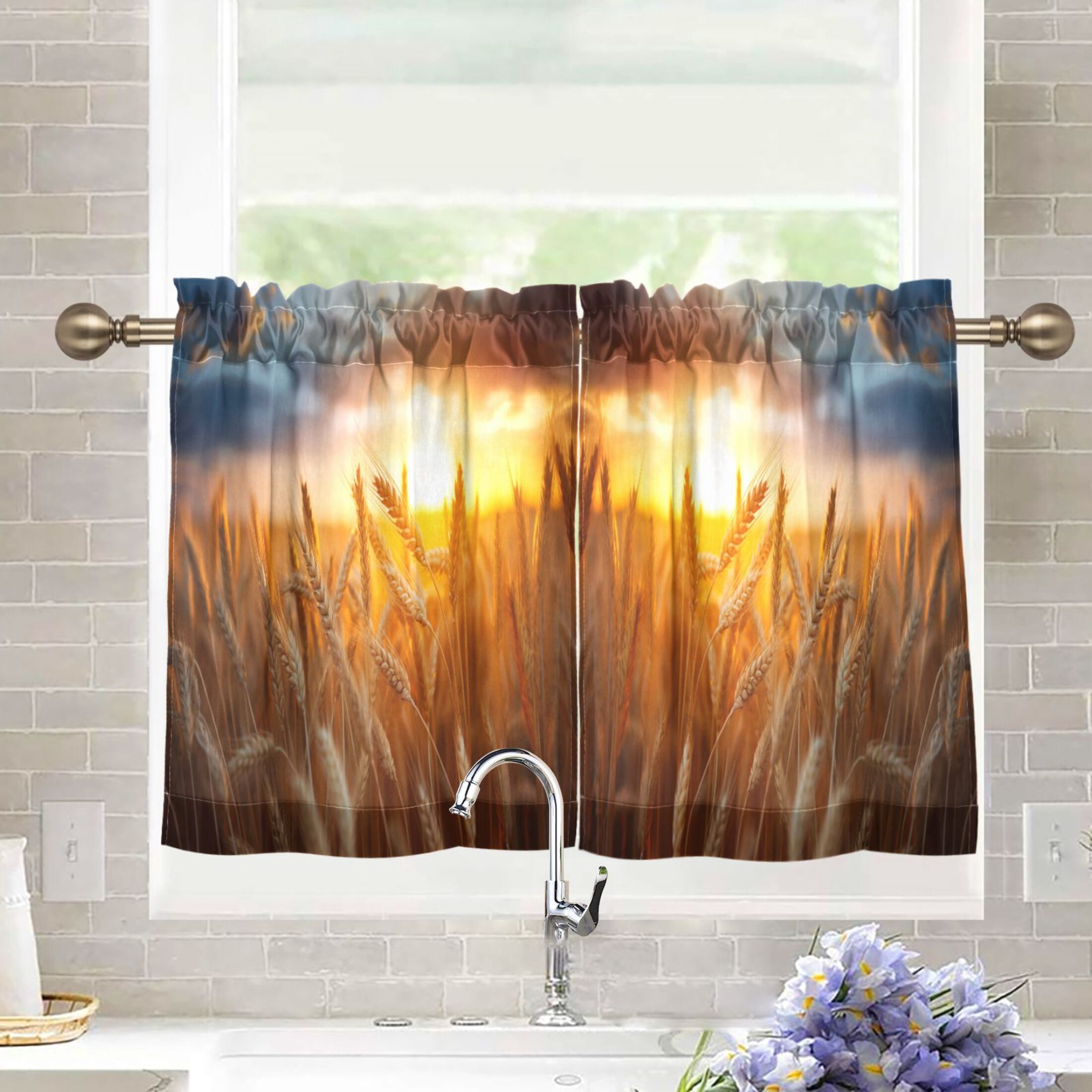 joogoo Sunset Wheat Field Curtains Sets Half Window Cafe Farmhouse Tier ...