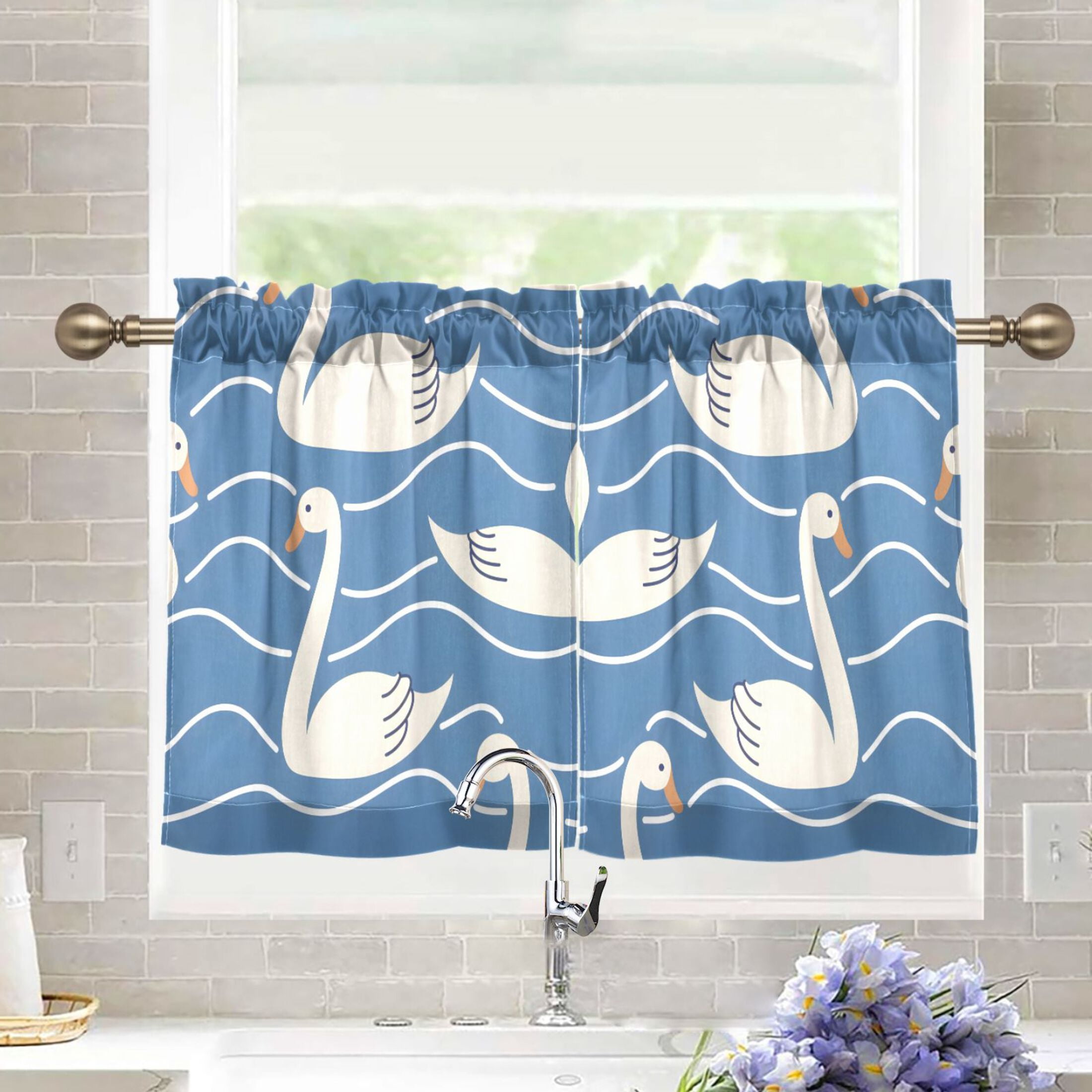 joogoo Swans in Water Wave Curtains Sets Half Window Cafe Farmhouse ...