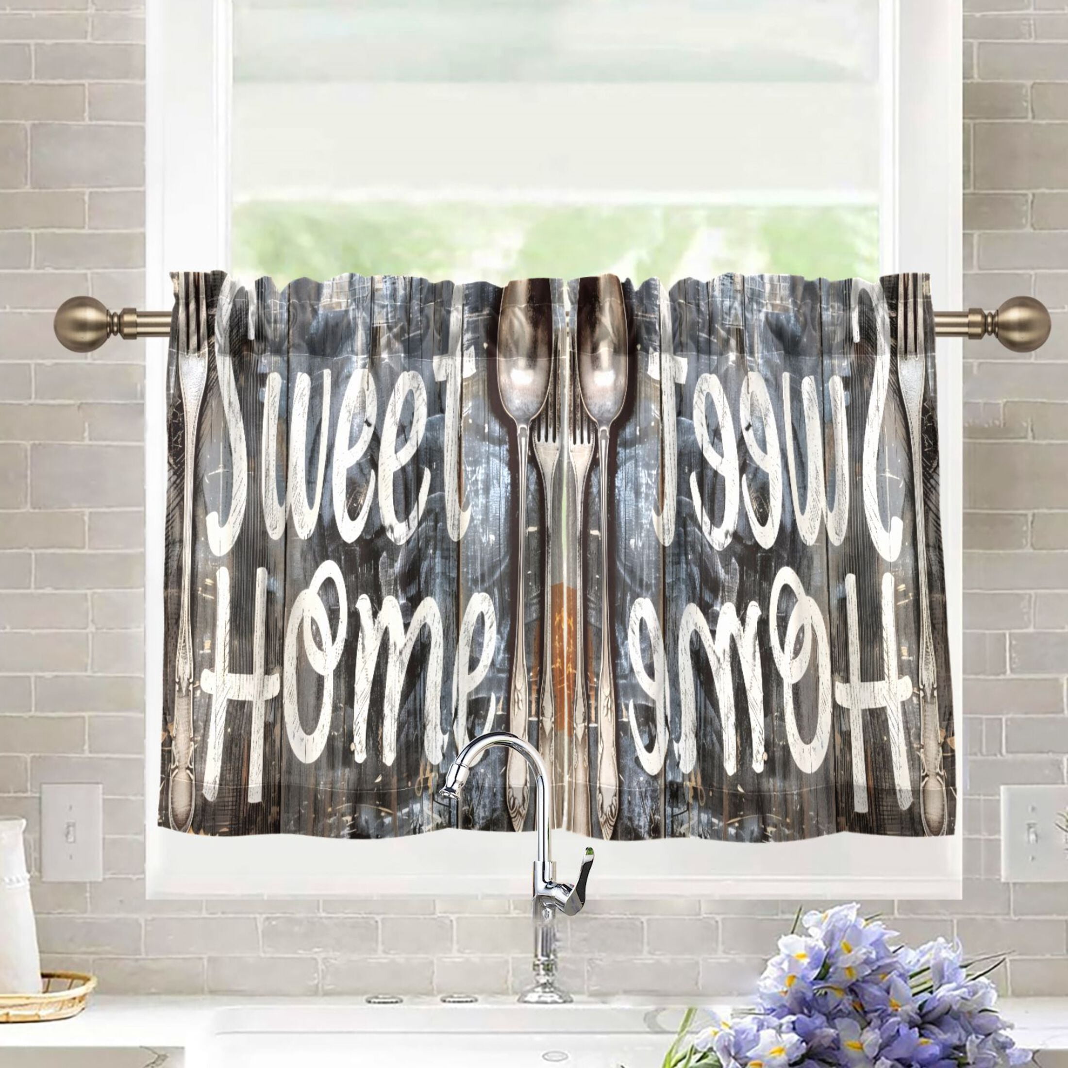 joogoo Sweet Home on Wood Curtains Sets Half Window Cafe Farmhouse Tier ...