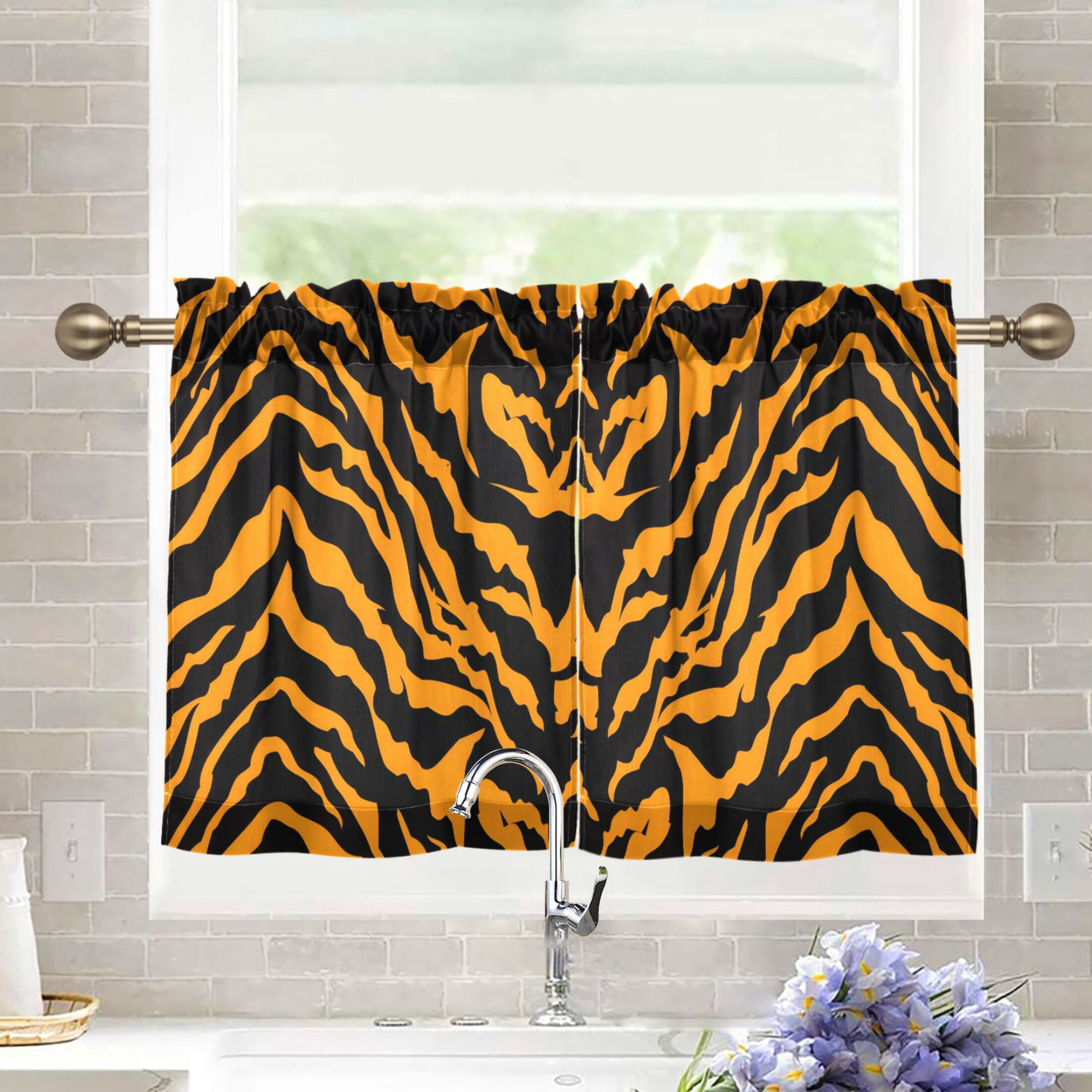 joogoo Tiger Print Background Curtains Sets Half Window Cafe Farmhouse ...