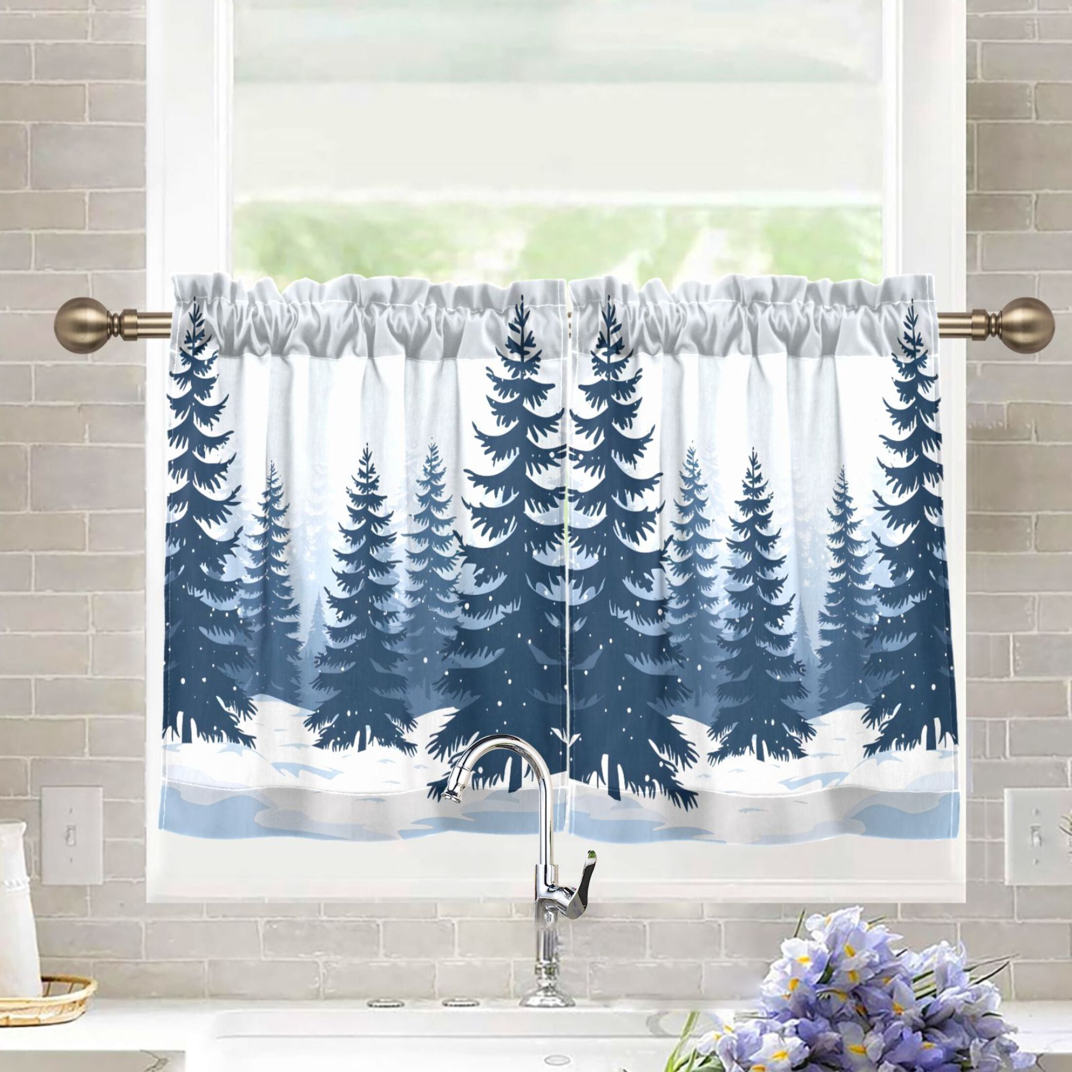 joogoo Trees Forest Landscape Curtains Sets Half Window Cafe Farmhouse ...