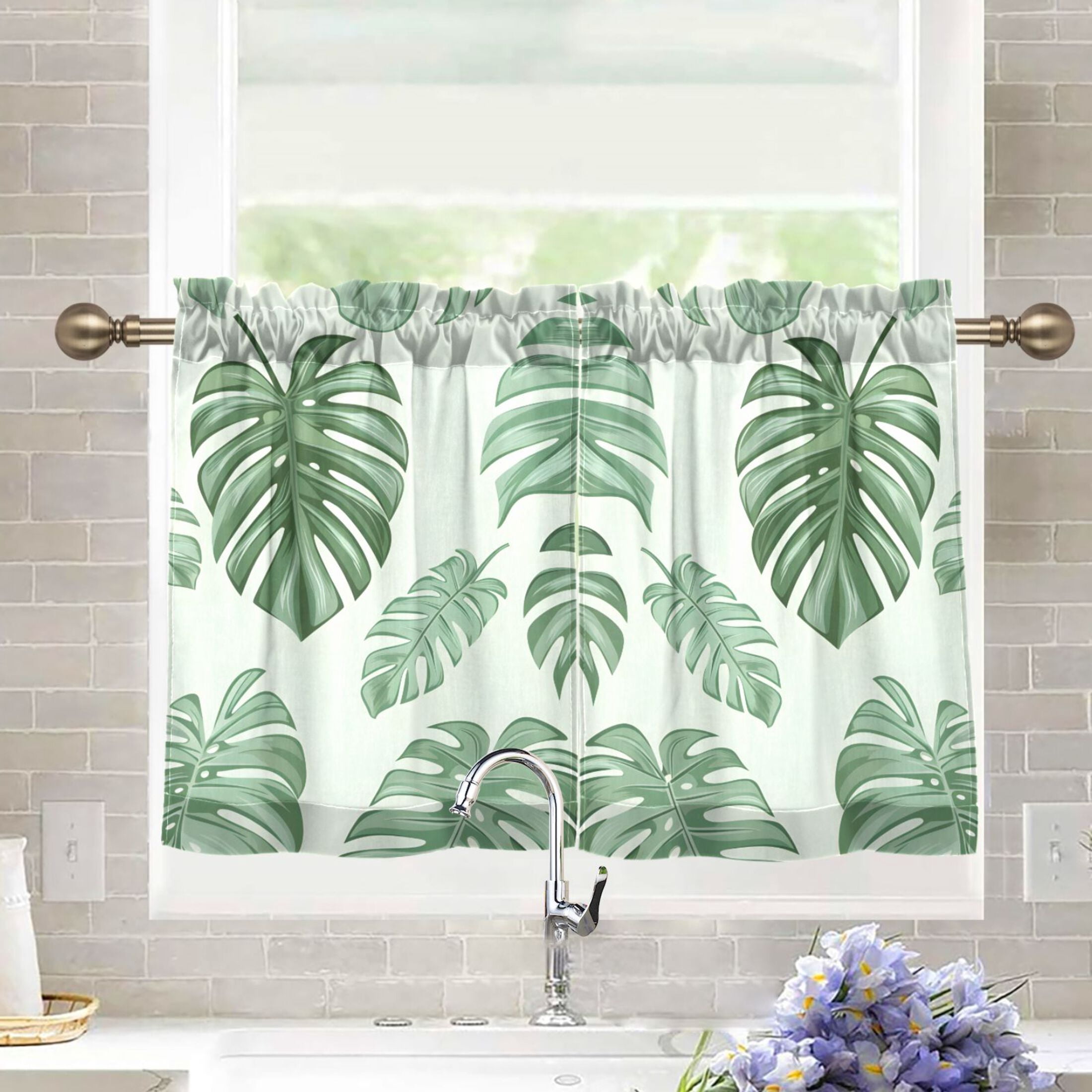 joogoo Tropical Leaves Curtains Sets Half Window Cafe Farmhouse Tier 2 ...
