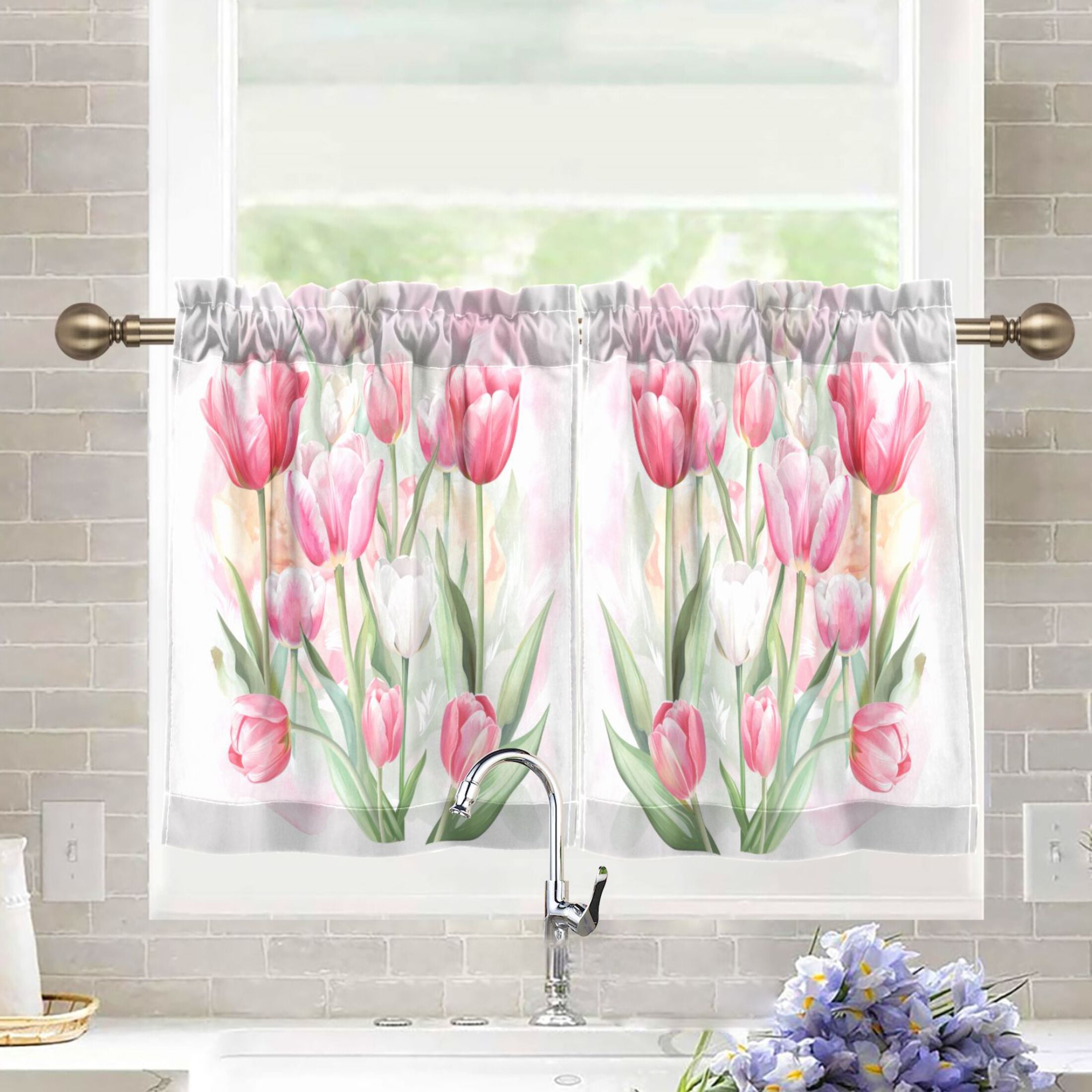 joogoo Tulip and Leaves Curtains Sets Half Window Cafe Farmhouse Tier 2 ...
