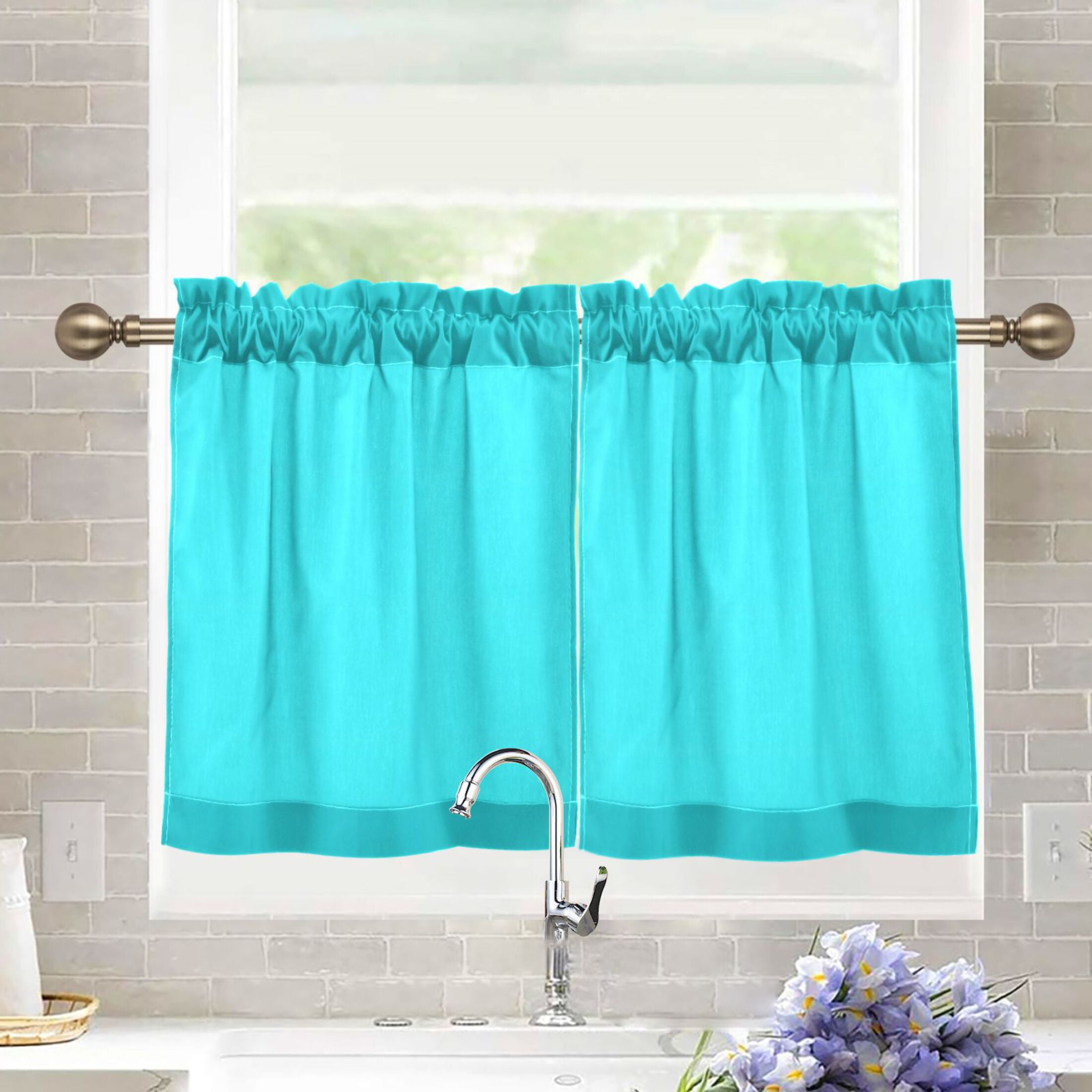 joogoo Turquoise Curtains Sets Half Window Cafe Farmhouse Tier 2 Panels ...